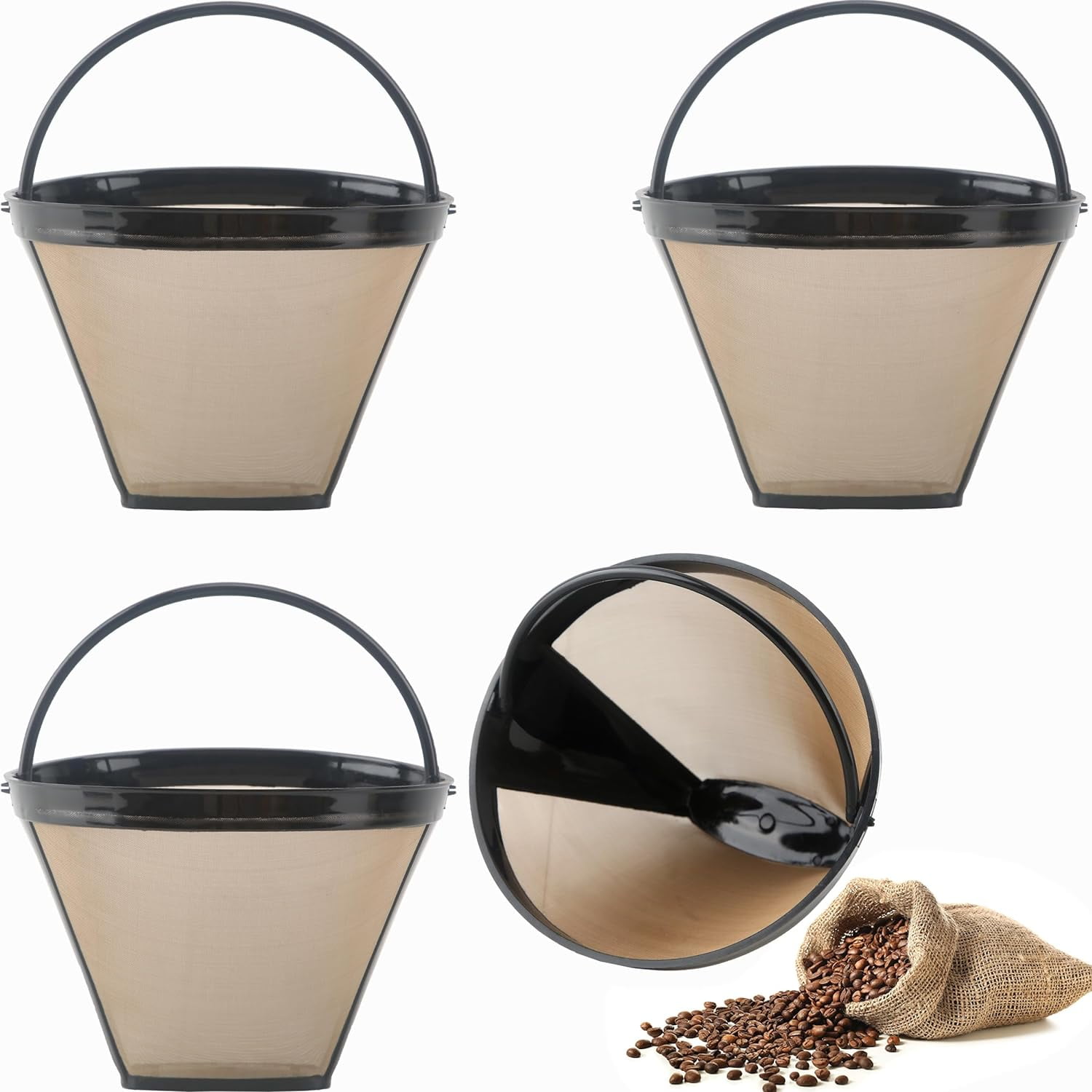 4 Pcs Reusable Coffee Filters No.4 Cone Coffee Filters Replacement Fine ...