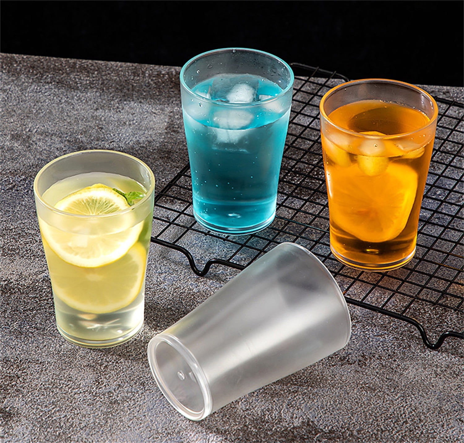 4 Pcs Reusable Plastic Glasses,Bexikou 280ml/9oz Plastic Clear Cups ...
