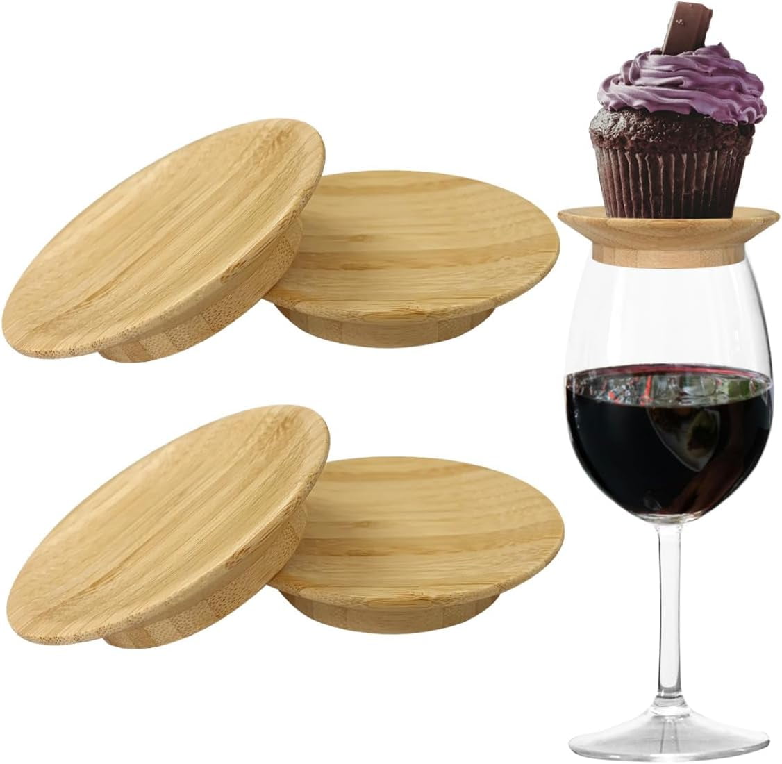 4 Pcs Reusable Wine Glass Charcuterie Topper，Bamboo Wine Glass Topper ...