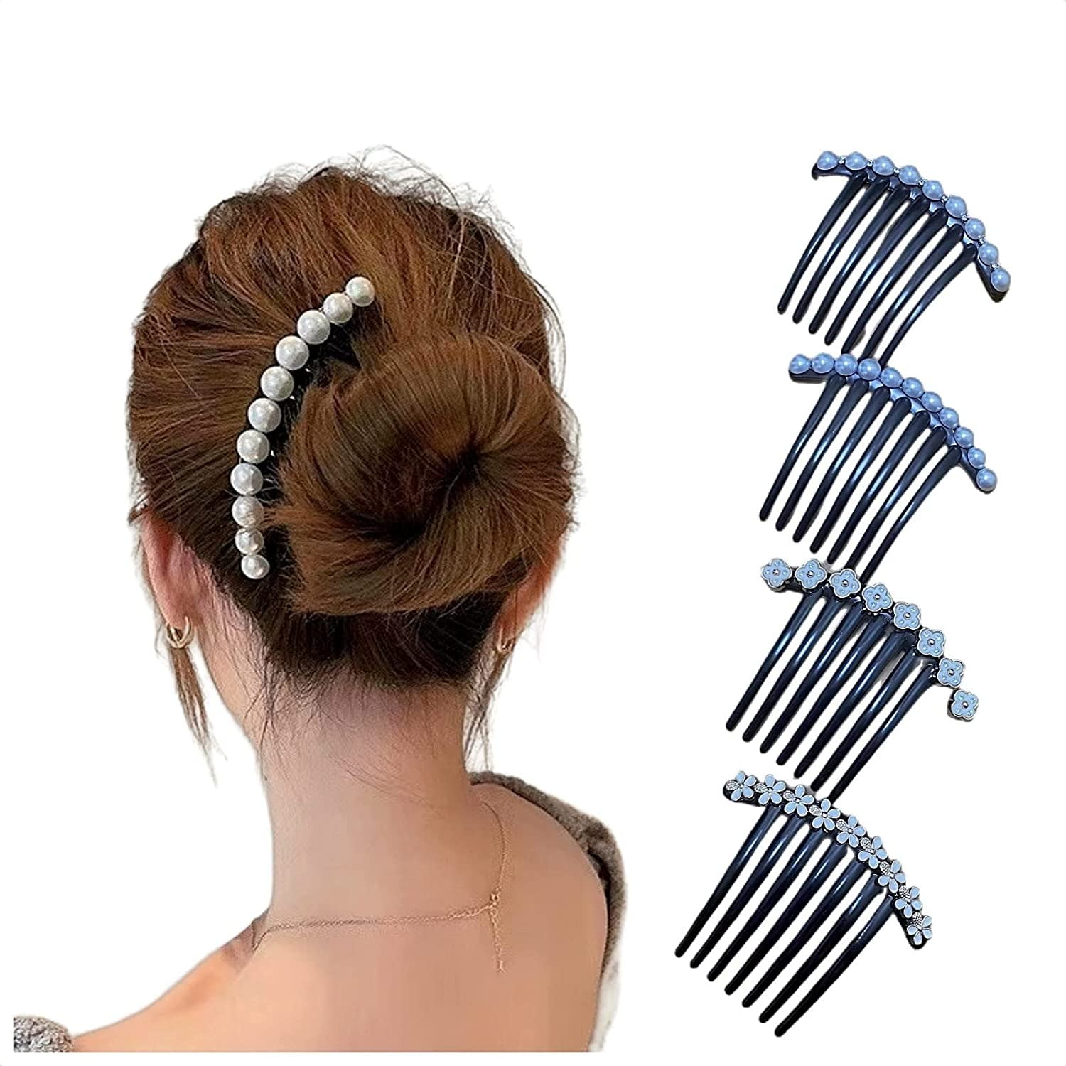 4 Pcs Rhinestone Vintage Pearl Black Hair Side Combs Clip, Gorgeous ...