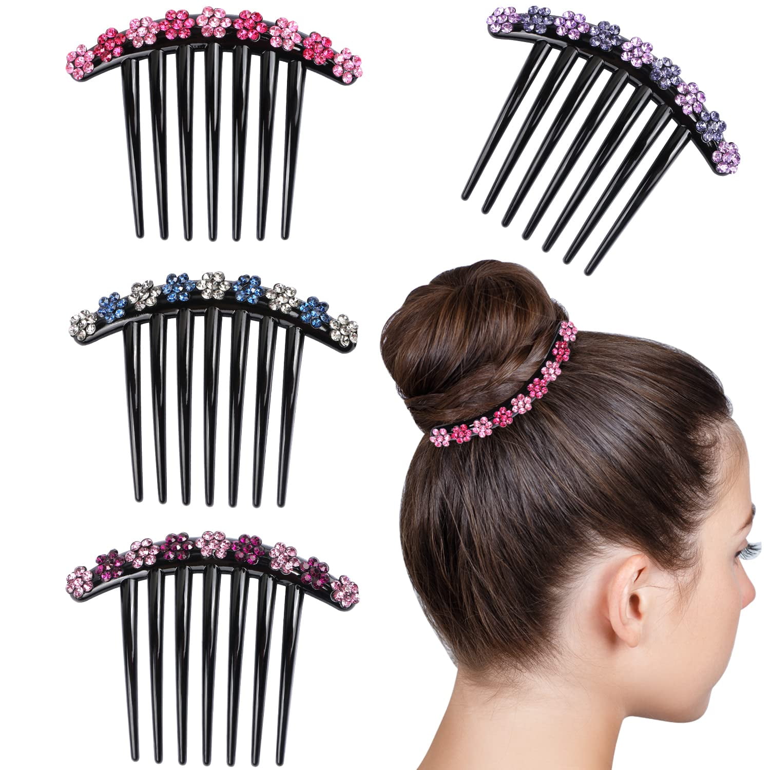 4 Pcs Rhinestones Flowers Hair Side Combs for Women Accessories ...