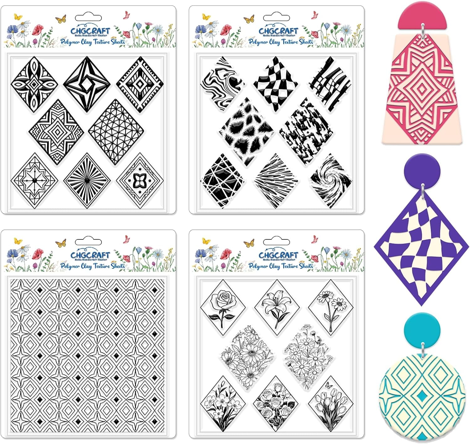 4 Pcs Rhombus Pattern Polymer Clay Texture Sheets Abstract Art Silicone ...