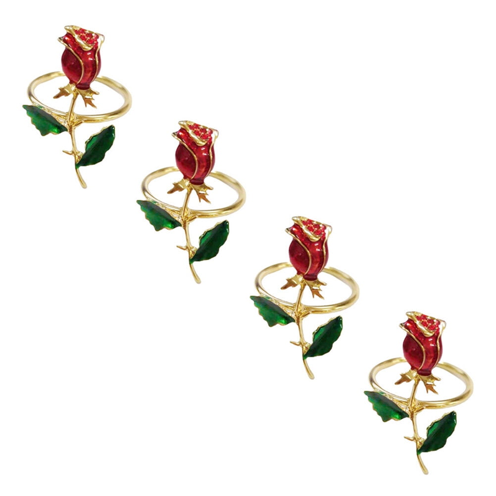 4 Pcs Ring Dish Rose Napkin Rings Father's Day Table Decorations ...