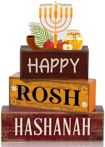 4 Pcs Rosh Hashanah Tables Decorations Happy Rosh Hashanah Wooden ...