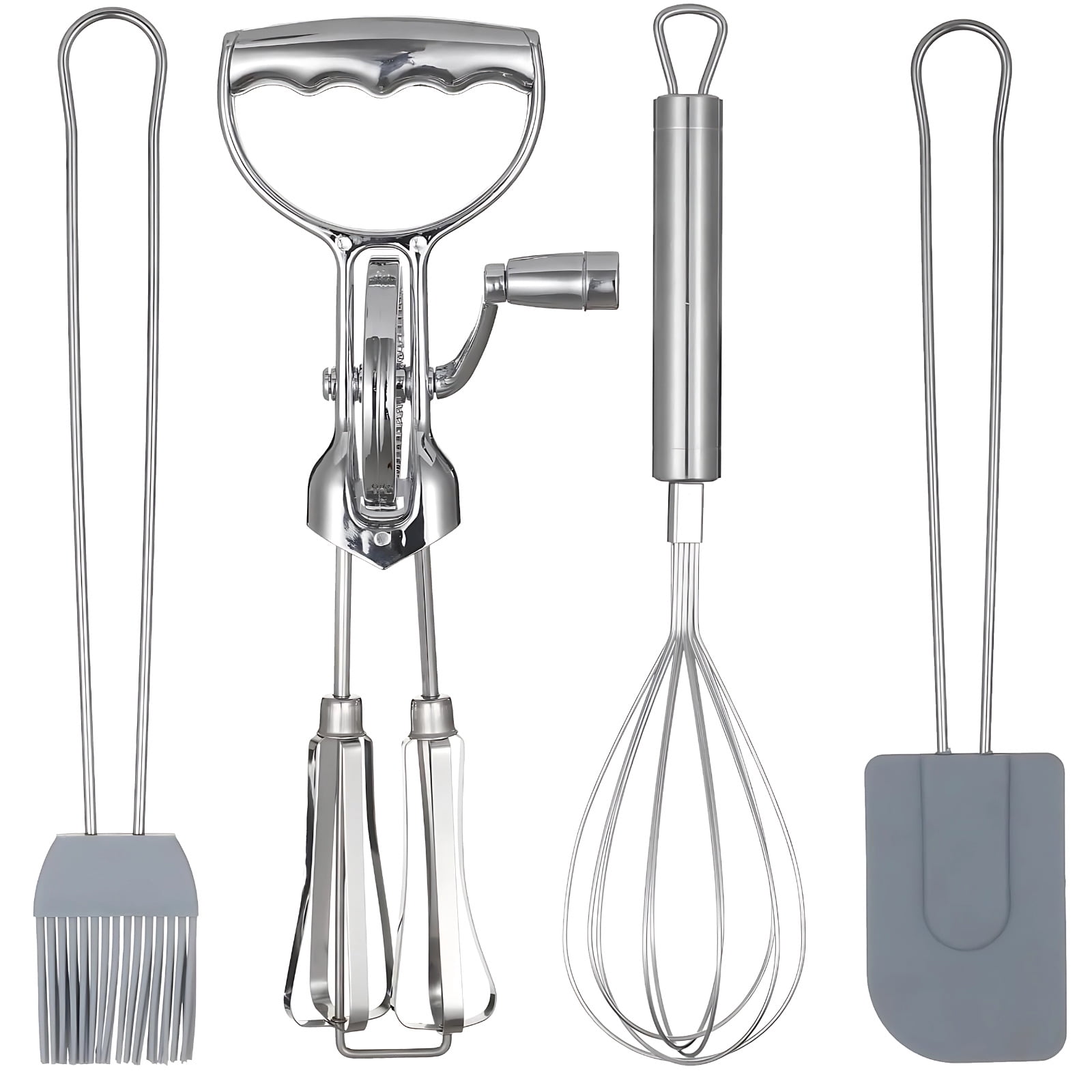 4 Pcs Egg Beater Set, Stainless Steel Hand Crank Mixer with Whisk ...