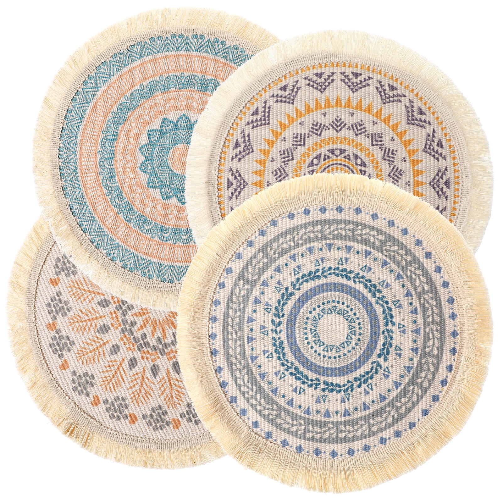 4 Pcs Round Braided Placemats Table Mats Woven Pattern Circle Place ...