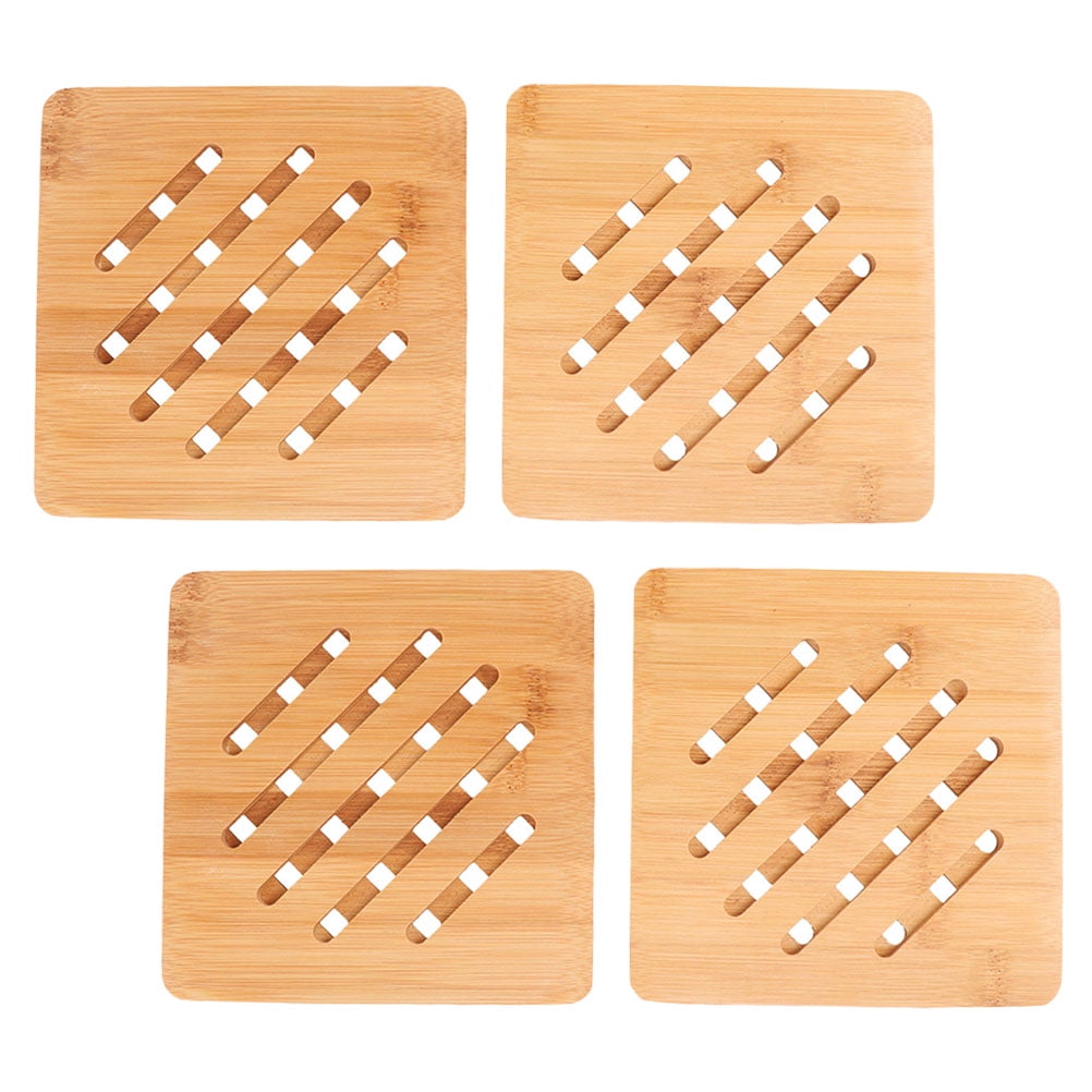 4 Pcs Round Dining Table Hollow Bamboo Coasters Practical Cup Mat 14 ...