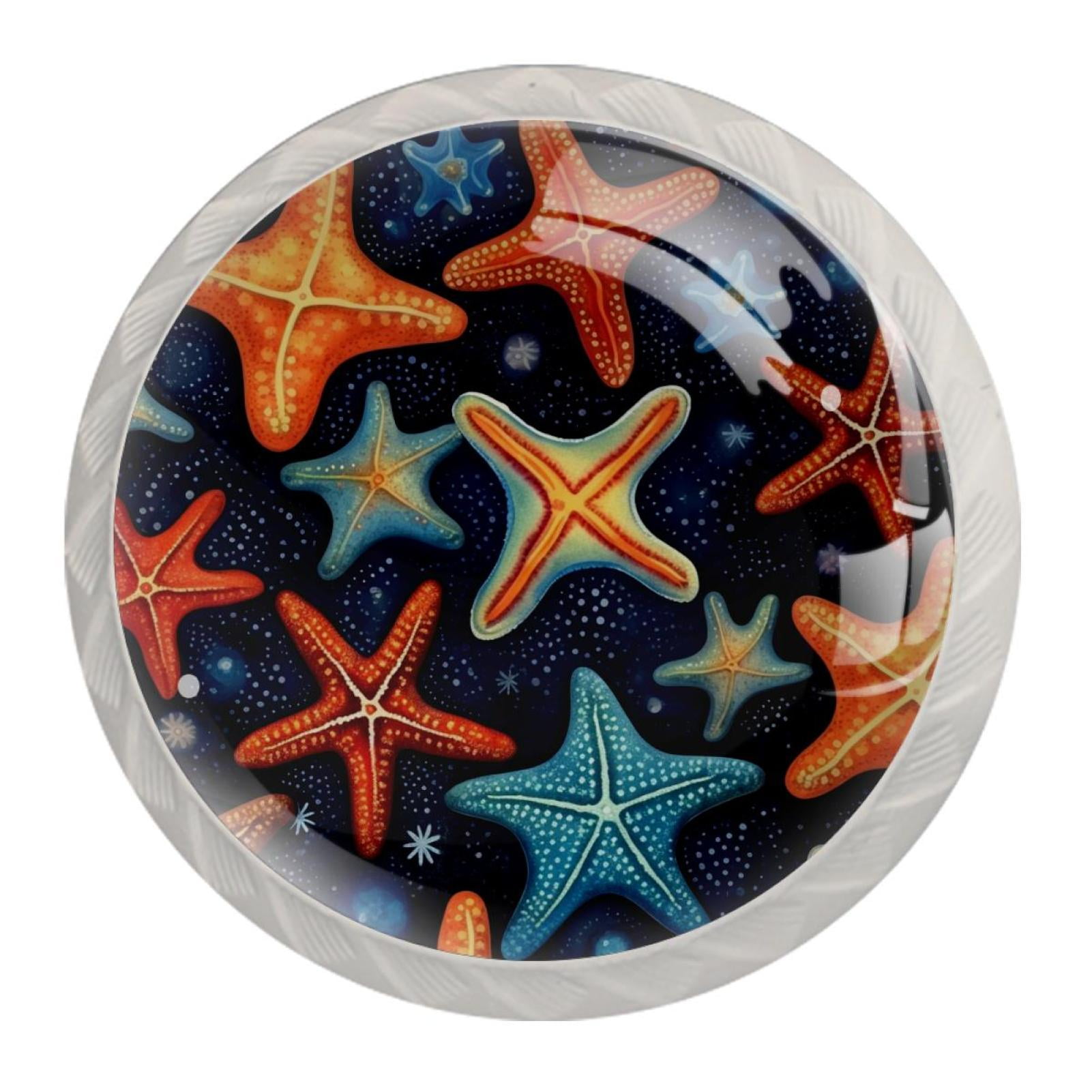 4 Pcs Round White Knobs for Kitchen Cabinet Cupboard Dresser Bookcase Starfish Drawer Pulls ...