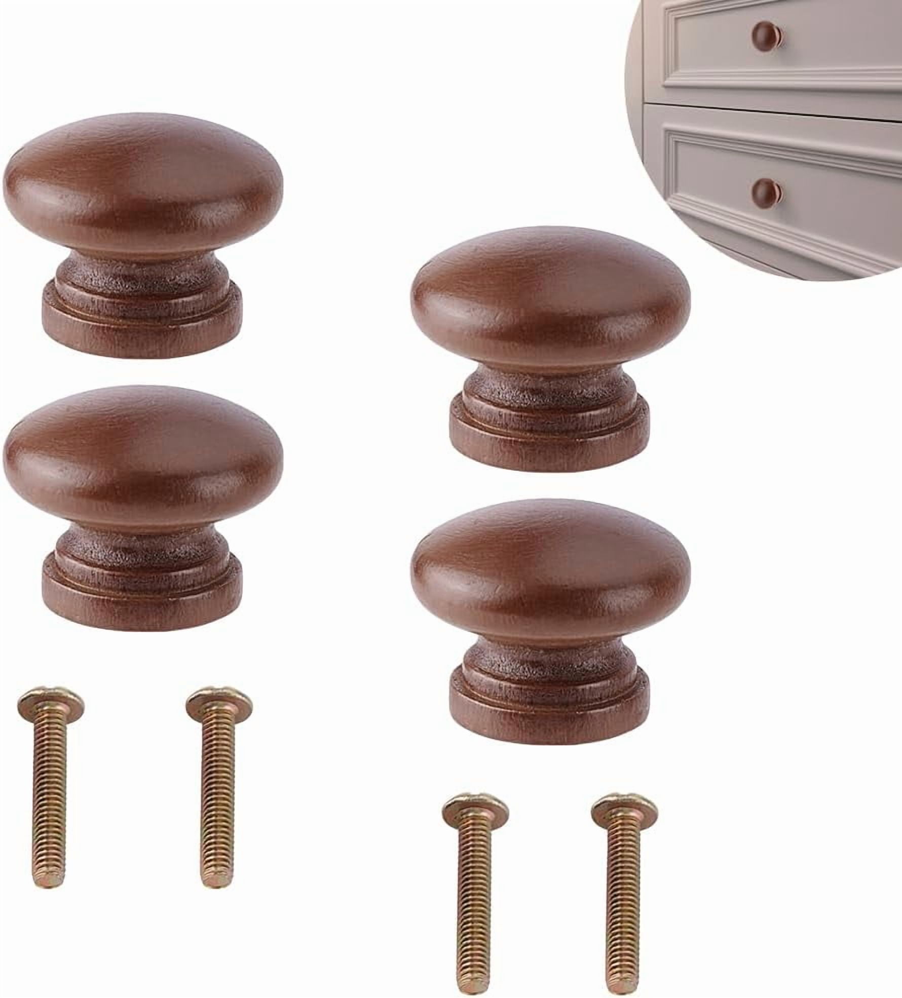 4 Pcs Round Wood Knobs 33mm/1.3" Mushroom Shape Wooden Cabinet ...