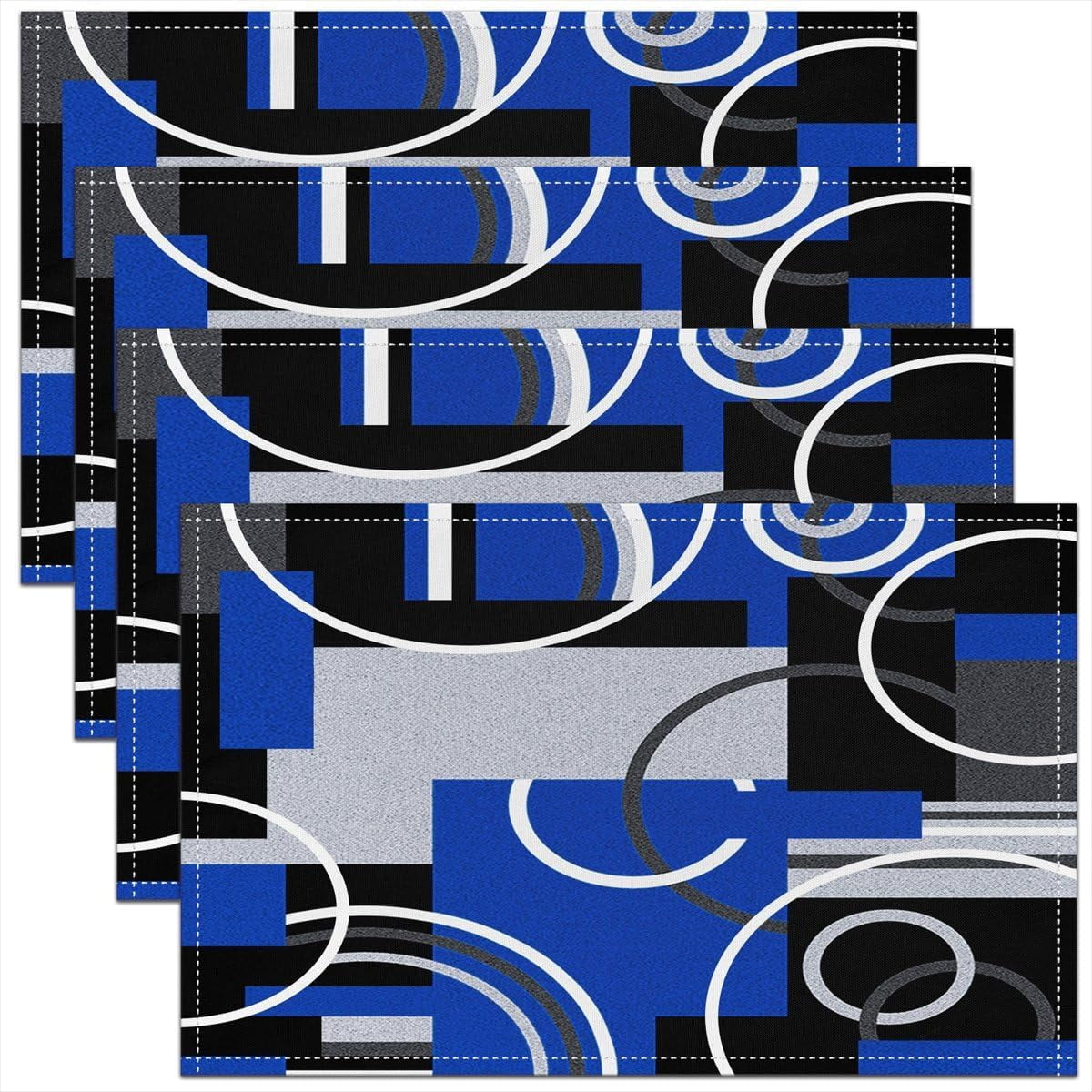 4 Pcs of Royal Blue Black Grey Placemats 12x18 Swirls Spiral Place Mats ...