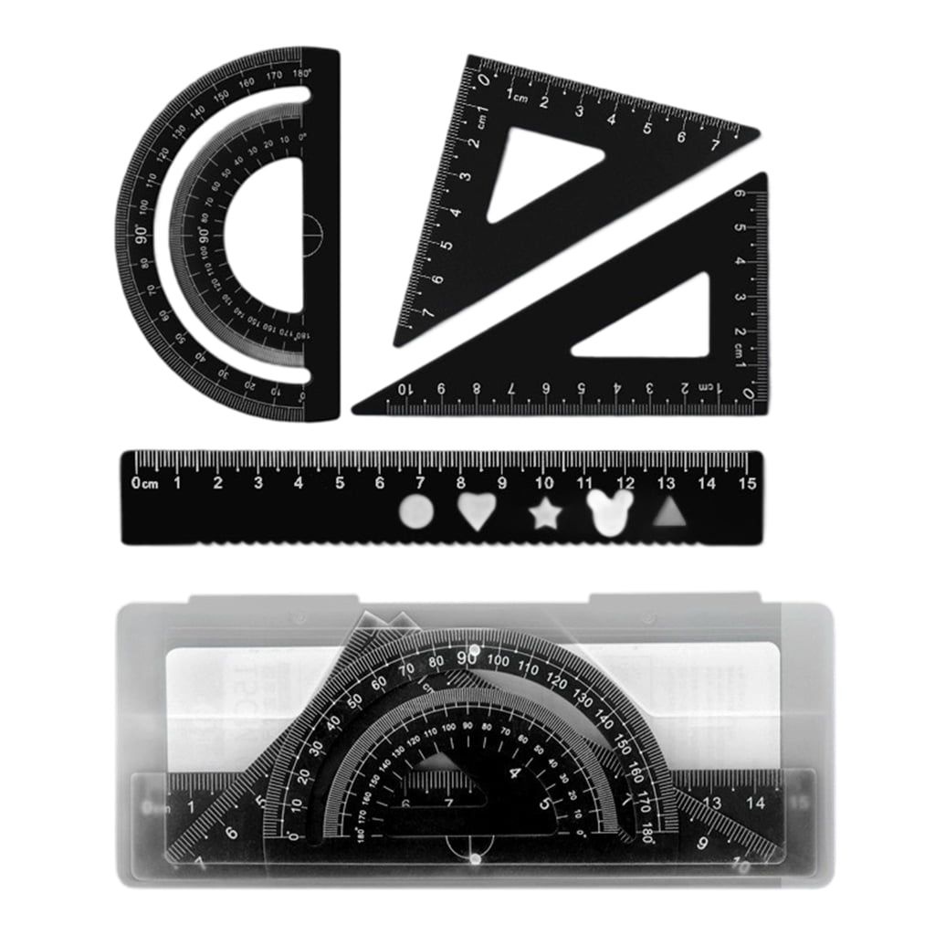 4 Pcs Ruler Protractor Set Geometry Tool Metal Ruler Set Triangle Ruler ...