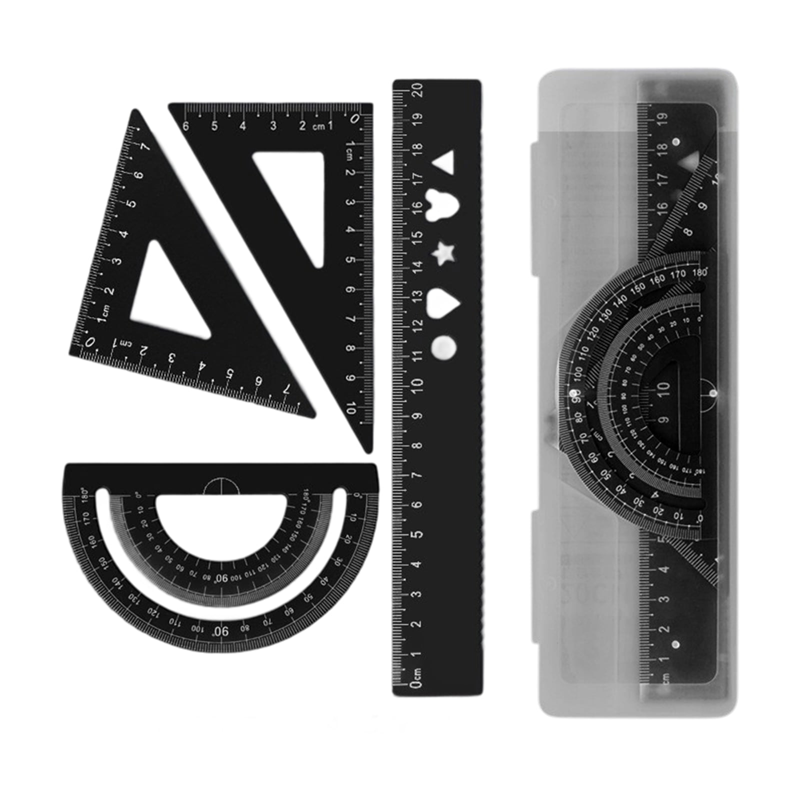 4 Pcs Ruler Protractor Set Geometry Tool Metal Ruler Set Triangle ...