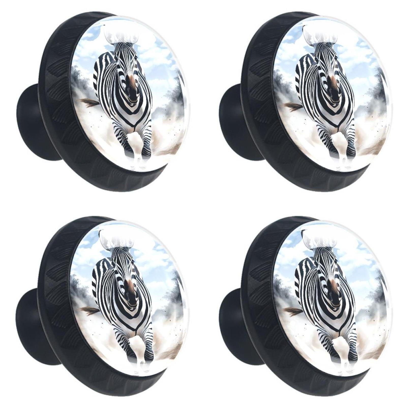 4 Pcs Running Zebra Print Cabinet Knobs 30mm Round Crystal Glass Drawer ...