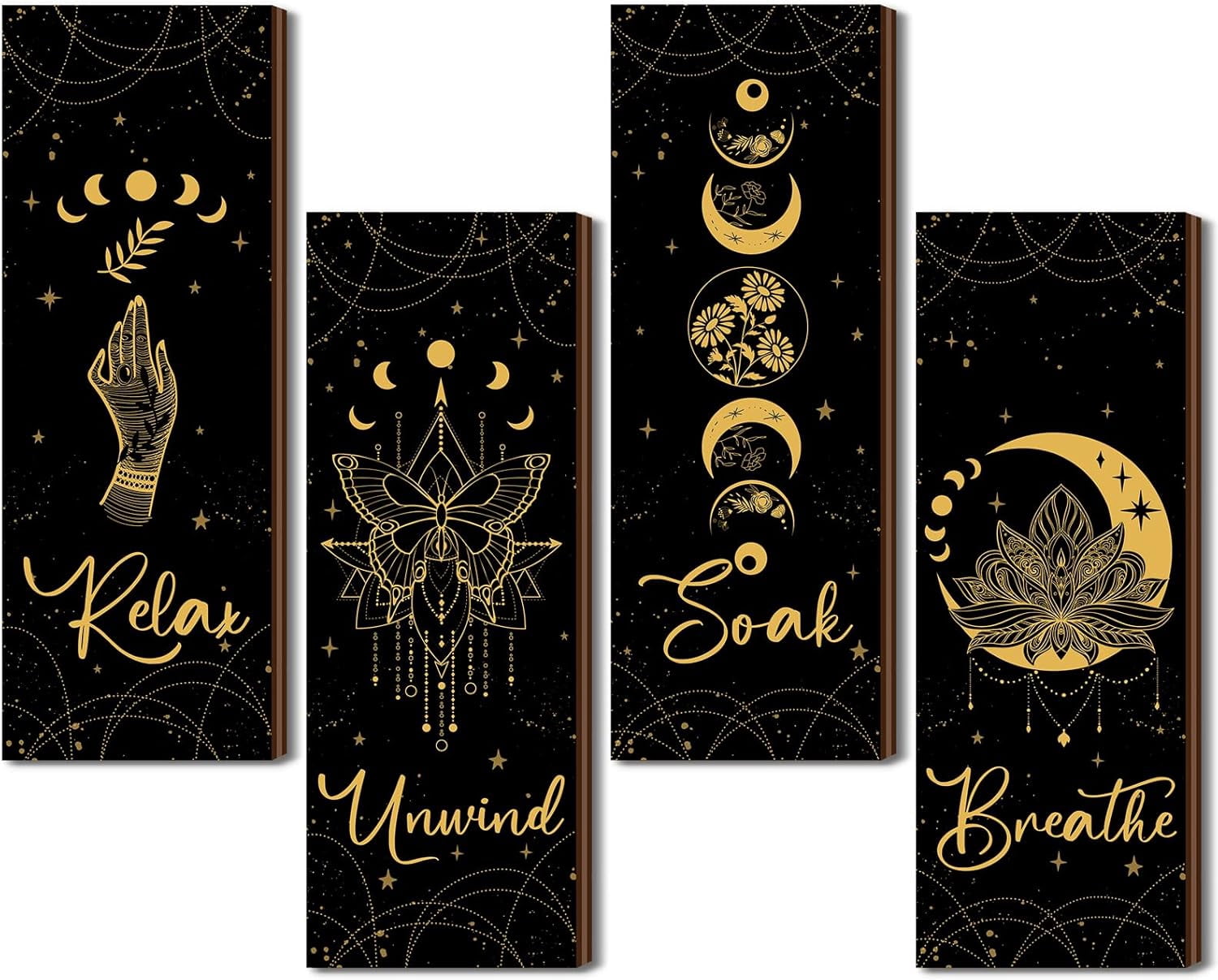 4 Pcs Rustic Boho Wall Decor Moon Phases Wall Art Witchy Room Decor ...