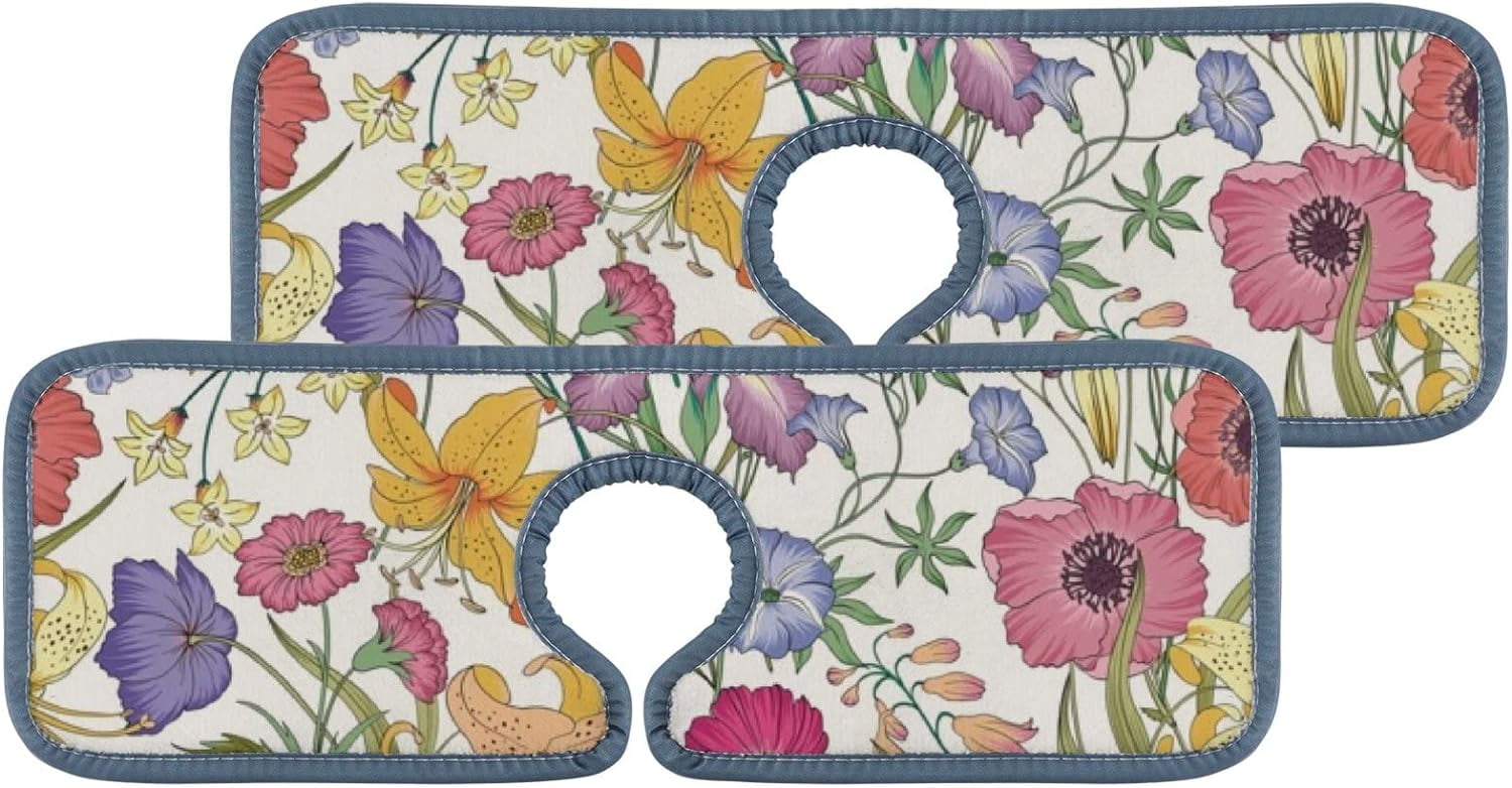 4 Pcs SKYSONIC Faucet Absorbent Mat Beautiful Floral Pattern Washable ...
