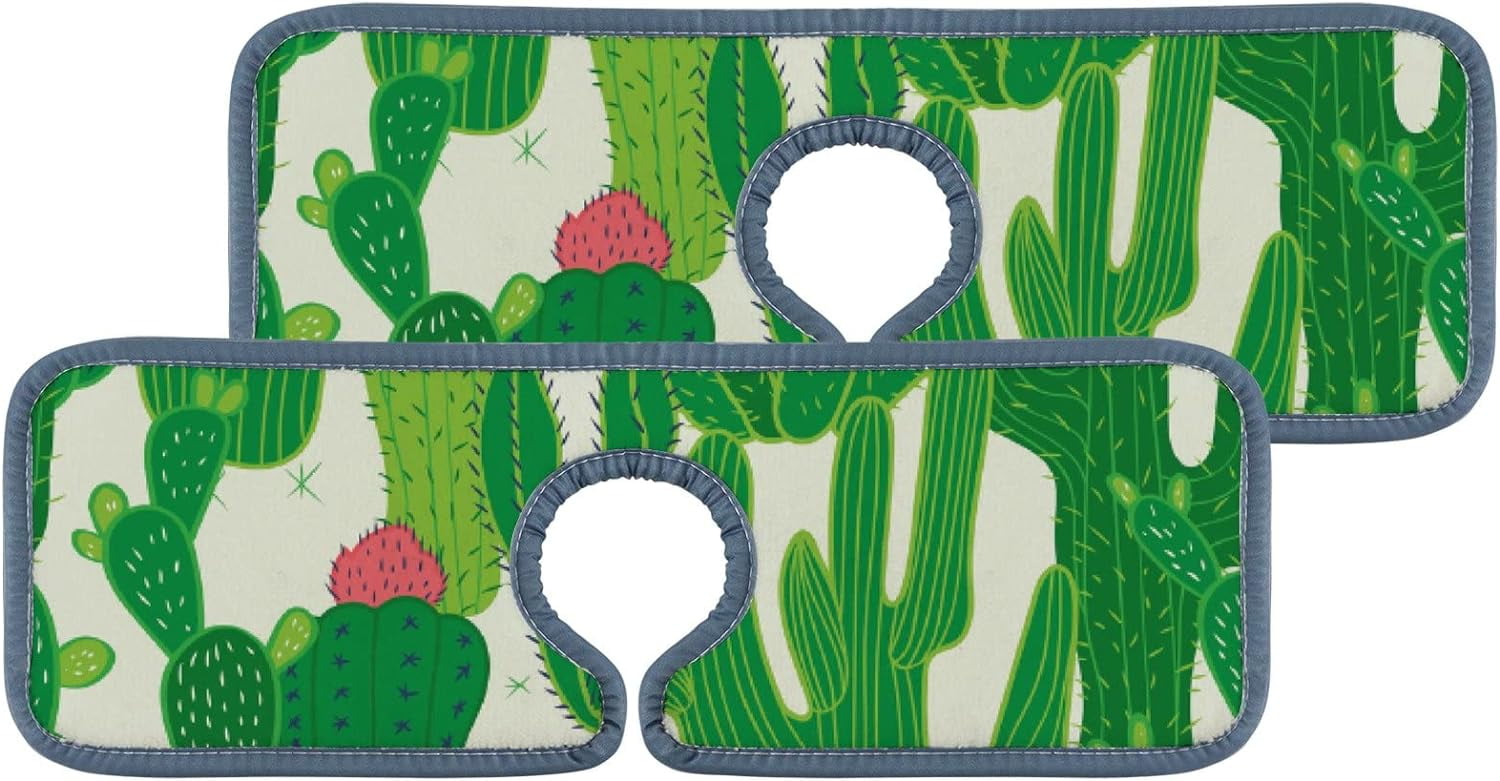 4 Pcs SKYSONIC Faucet Absorbent Mat Cactus Pattern Washable Counter ...