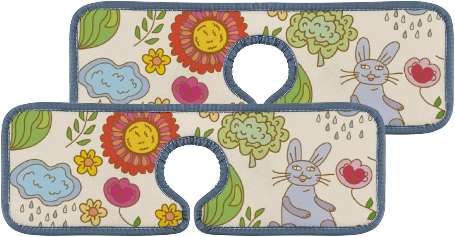 4 Pcs SKYSONIC Faucet Absorbent Mat Floral Funny Hare Washable Counter ...