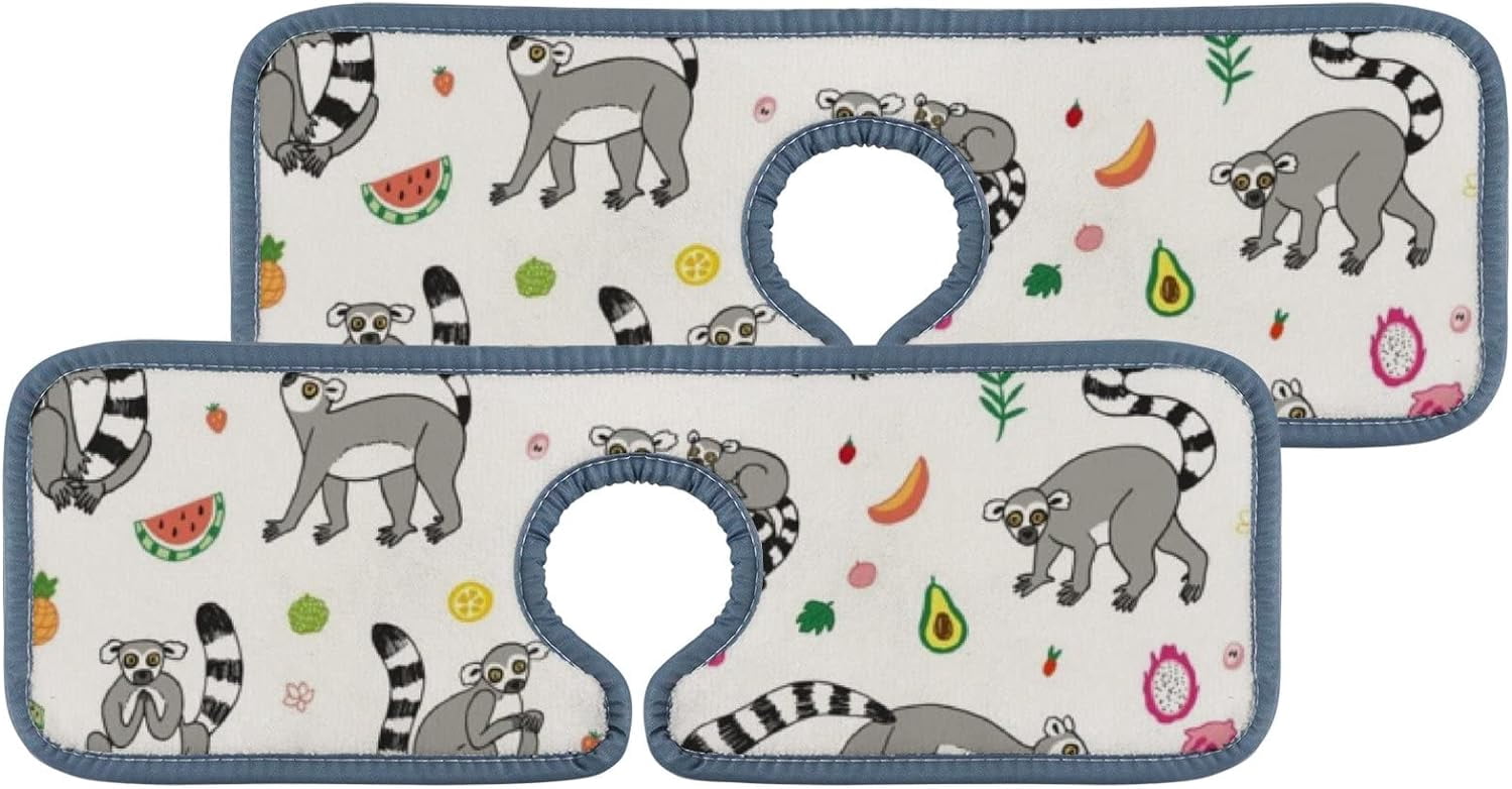 4 Pcs SKYSONIC Faucet Absorbent Mat Tropical Fruits and Lemur Washable ...