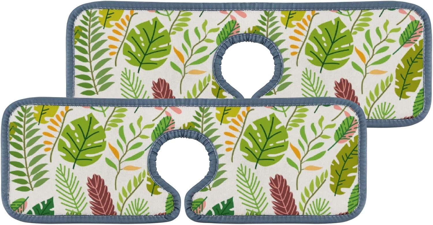 4 Pcs Skysonic Faucet Absorbent Mat Tropical Leaves Washable Counter Drying Pads Behind Faucet