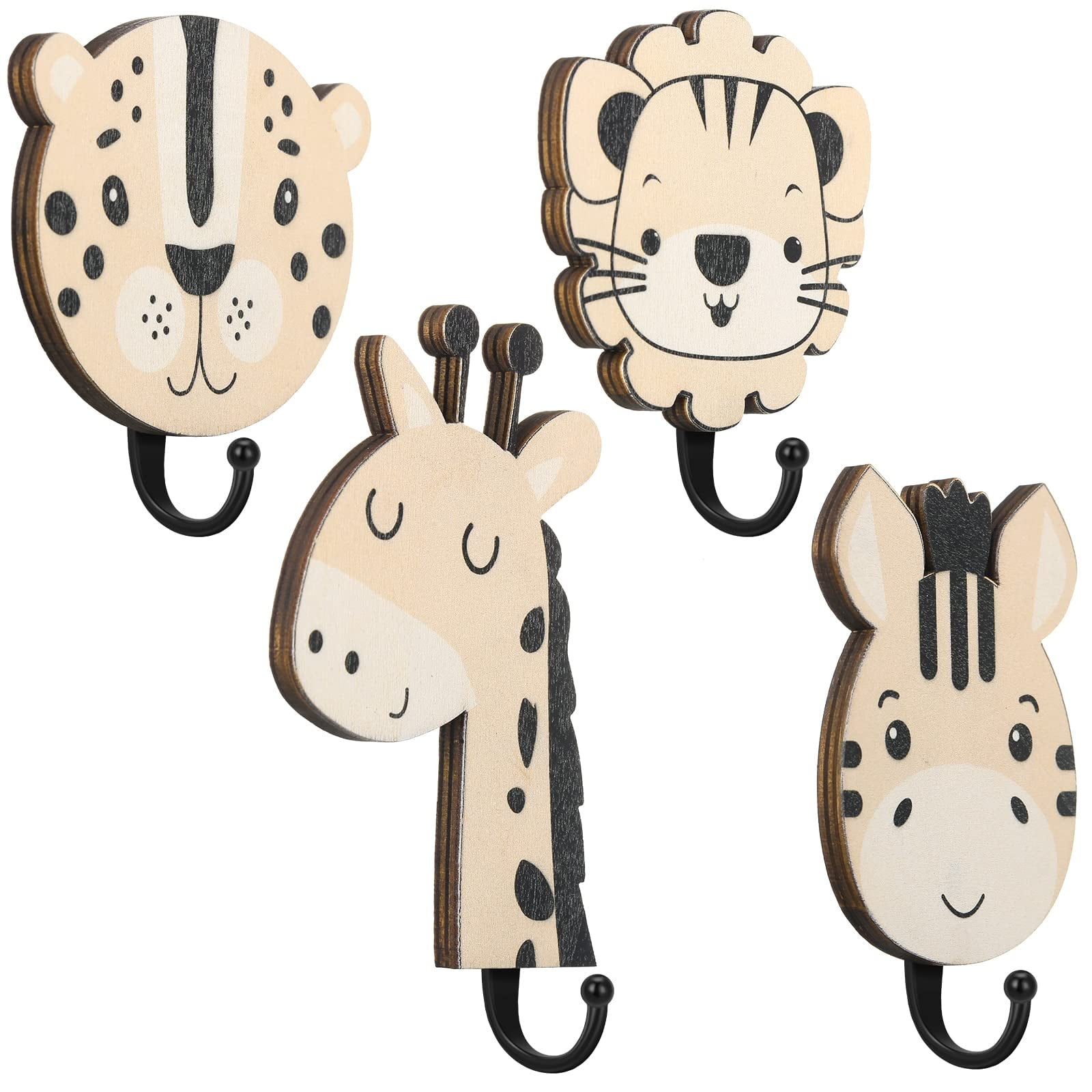 4 Pcs Safari Animal Wall Decorative Wall Kids Wall Decorative Wooden ...