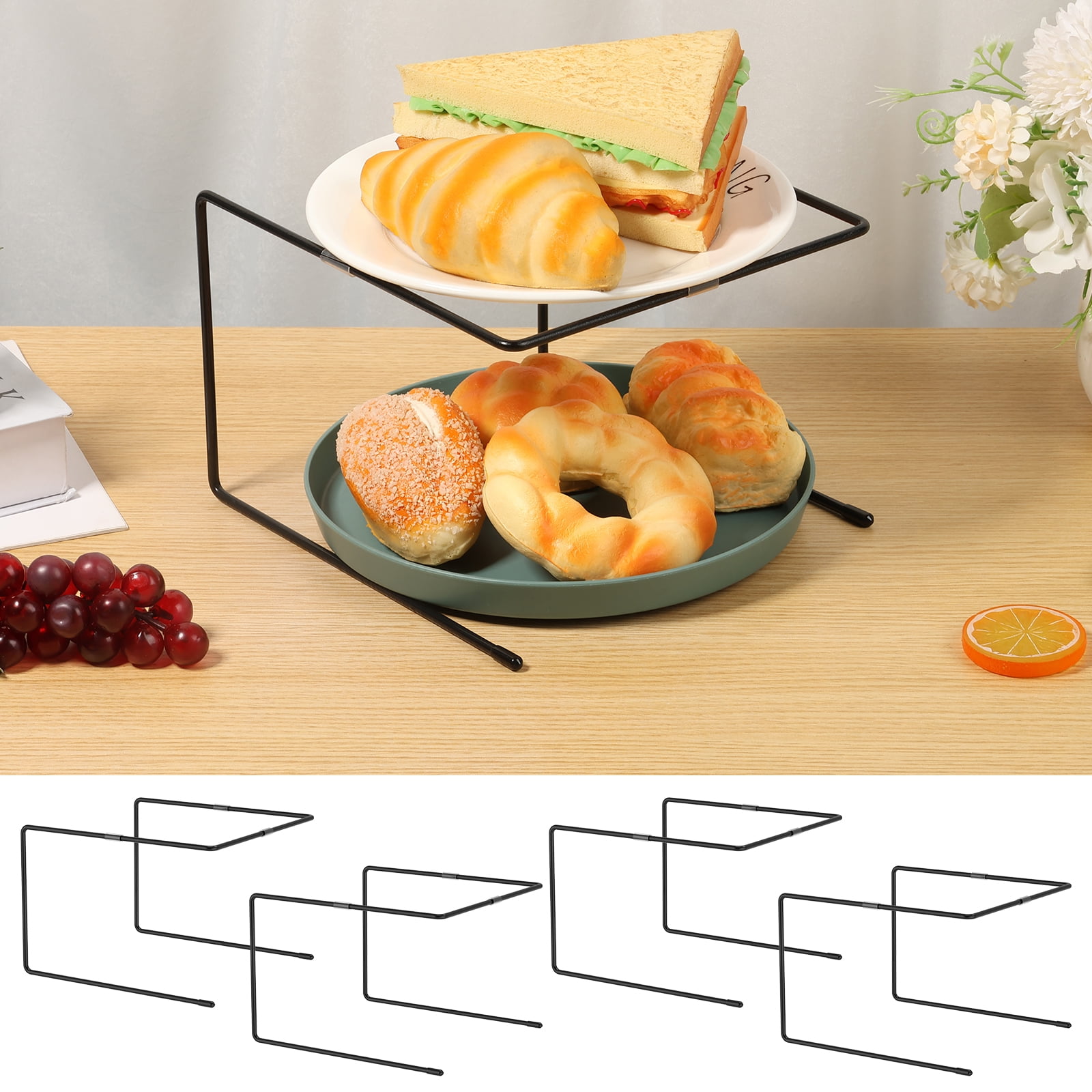 4 Pcs Safe Pizza Stand Sturdy Iron Pizza Holder with 3 Nonslip Rubber ...