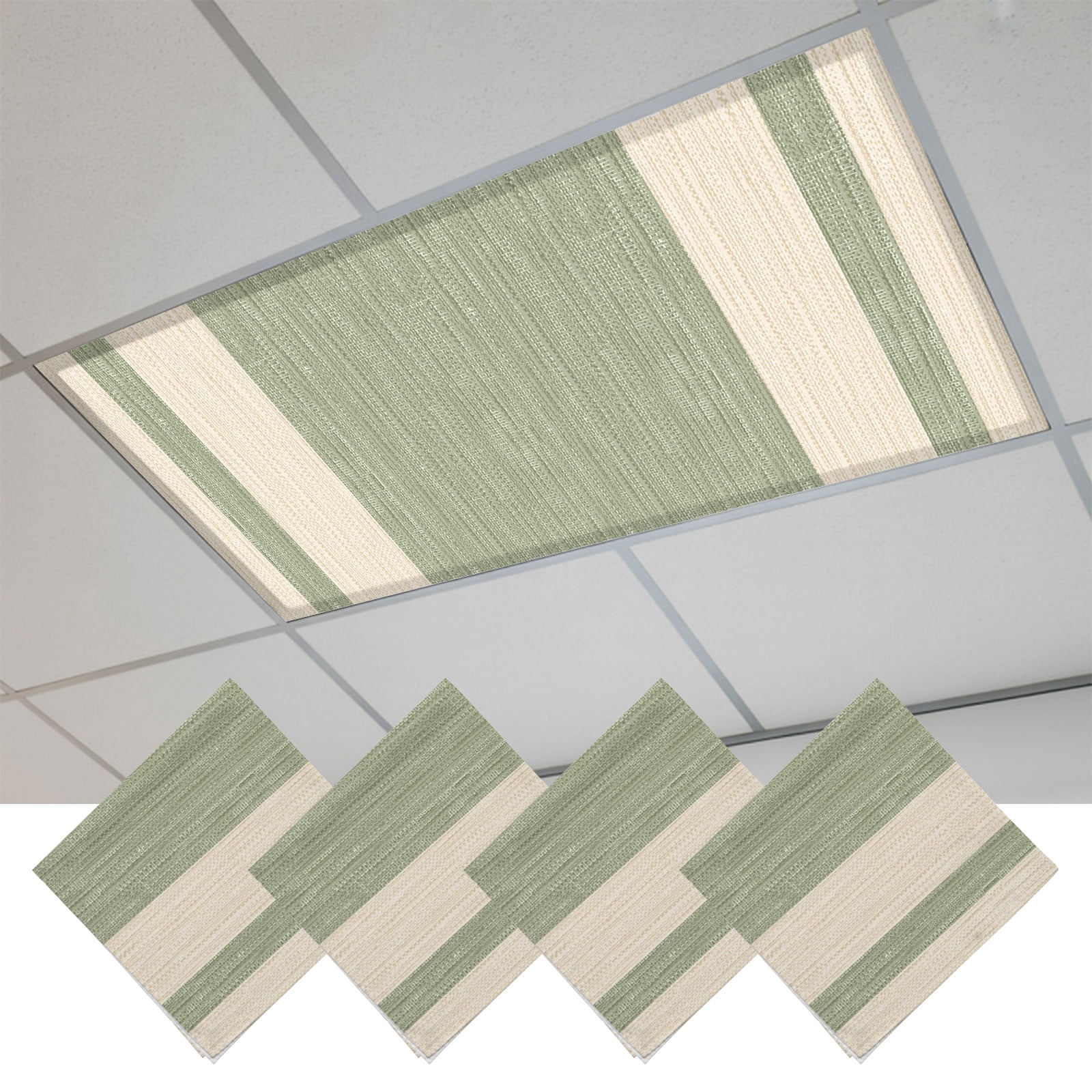 4 Pcs Sage Green Stripe Fluorescent Light Covers Modern Geometric ...