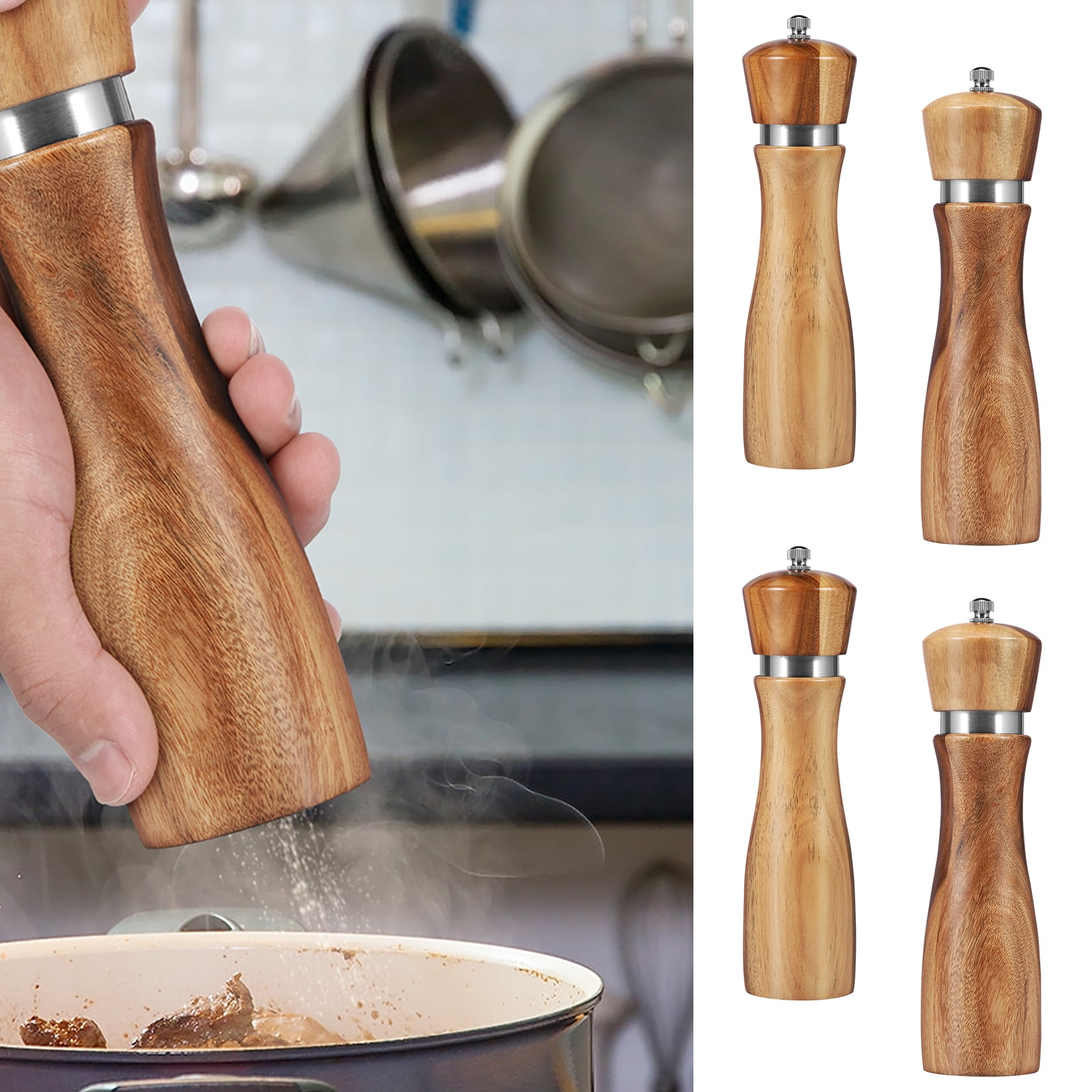 4 Pcs Salt and Pepper Grinder Set Acacia Wood Salt and Pepper Mills ...
