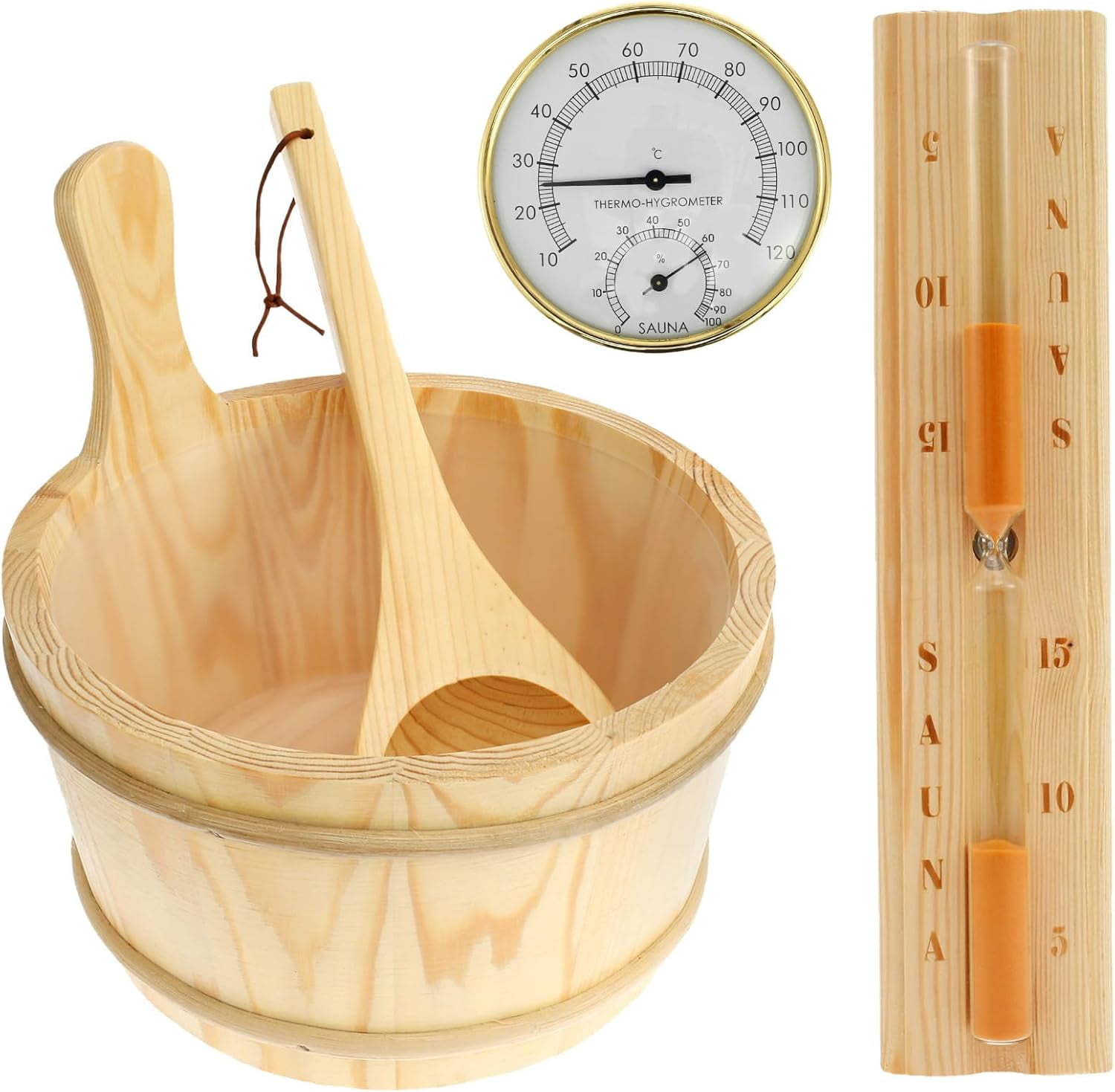 4 Pcs Sauna Accessories Set, 4L Wooden Sauna Bucket Plastic Liner Ladle ...