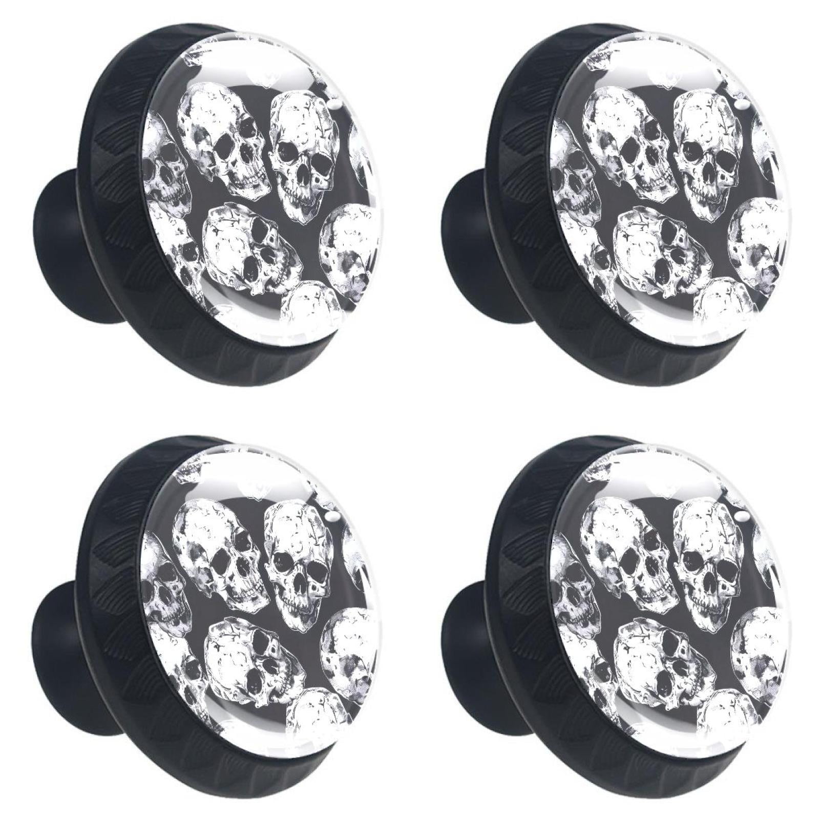 4 Pcs Scary Skull Print Cabinet Knobs 30mm Round Crystal Glass Drawer ...