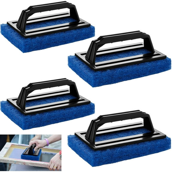 4 Pcs Screen Printing Scrub Pad Reclaiming Mesh Frames Blue Screen Cleaning Brush Ink Emulsion ...