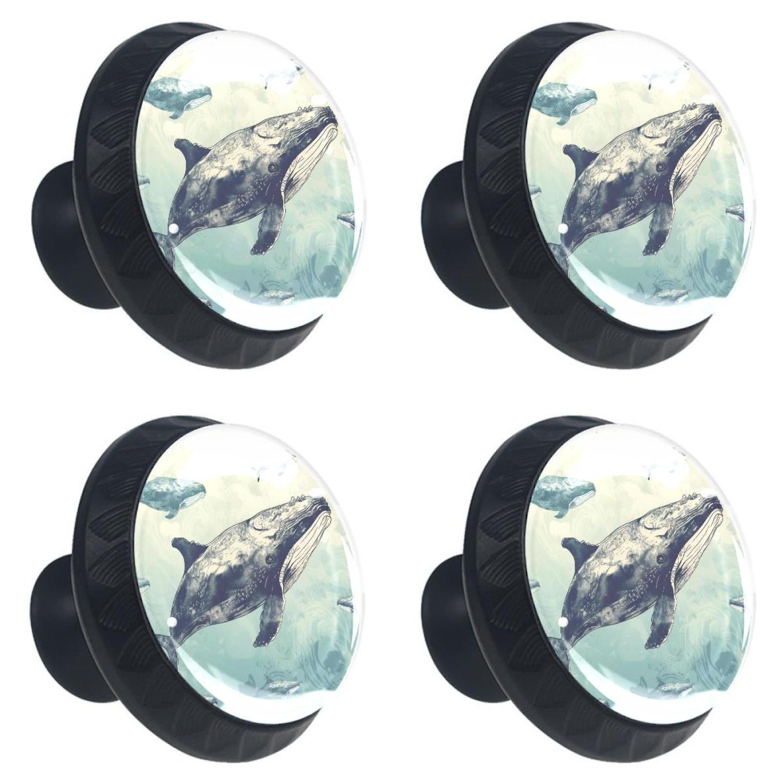 4 Pcs Sea Animal Whales Print Cabinet Knobs 30mm Round Crystal Glass Drawer Handles Pulls with ...