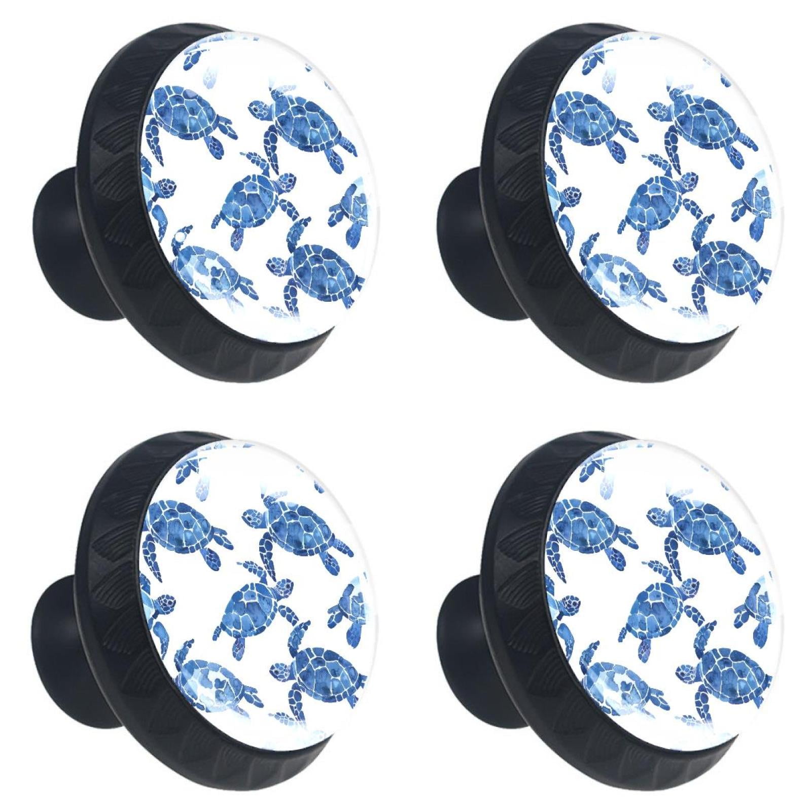 4 Pcs Sea Turtles Print Cabinet Knobs 30mm Round Crystal Glass Drawer Handles Pulls with Screws ...
