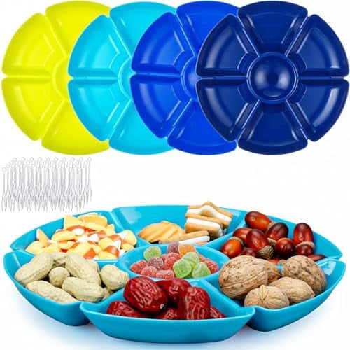 4 Pcs Sectional Heavyweight Plastic Divided Plates Serving Trays with ...