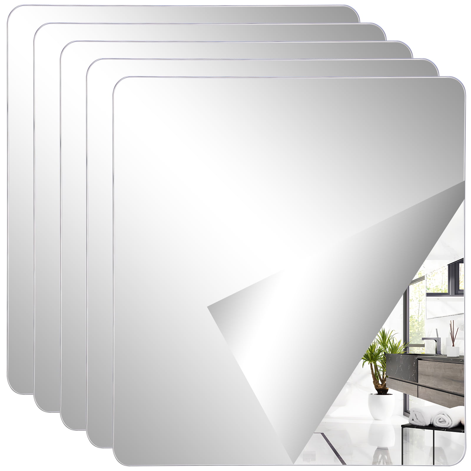 4 Pcs Self Adhesive Square Mirror Tiles for Wall, Unbreakable Flexible ...
