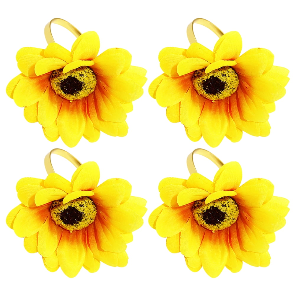 4 Pcs Artificial Orange Flowers Rhinestone Sunflower Napkin Rings ...
