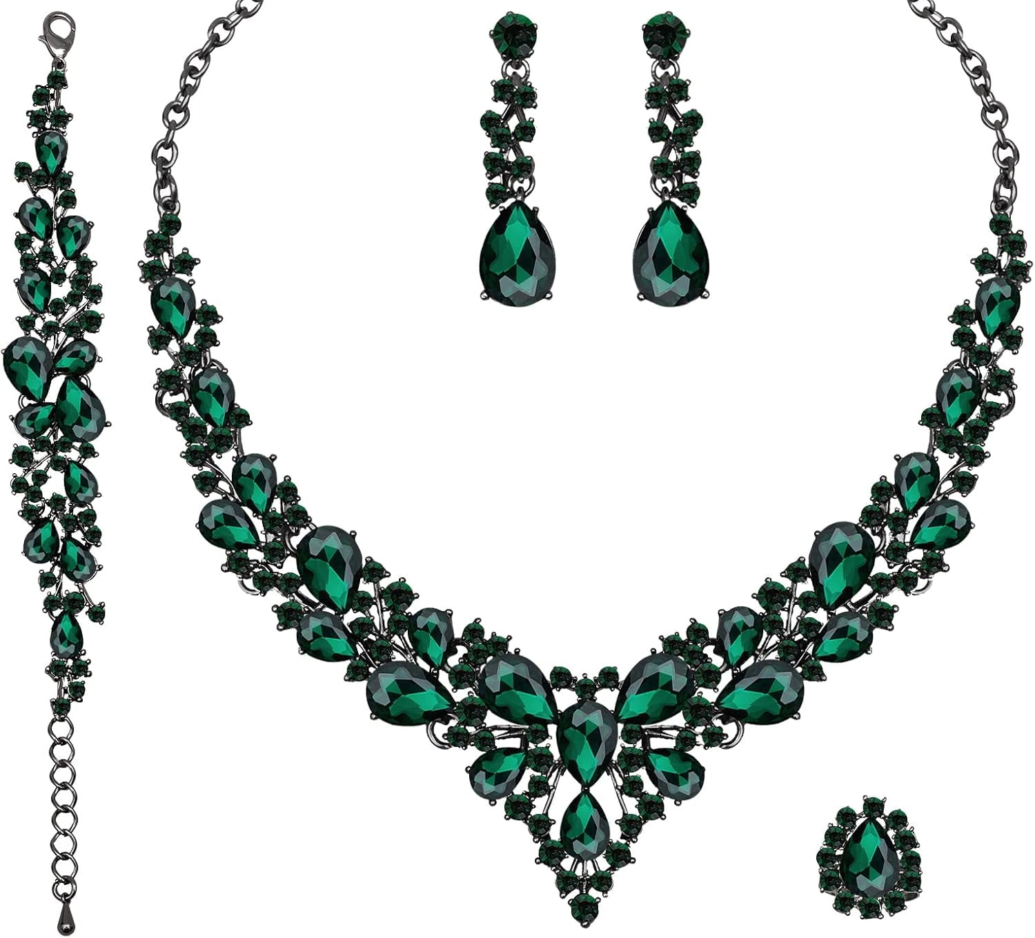 4 Pcs/Set Austrian Crystal Necklace Earrings Bracelet Ring Bridal ...