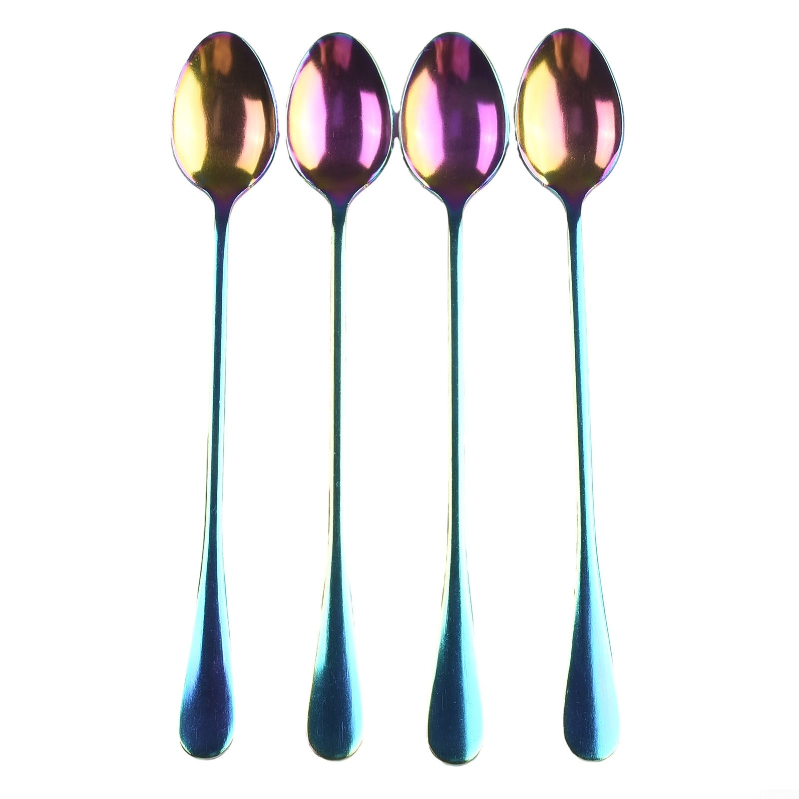 4 Pcs/Set Stainless Steel Spoons Iridescent Rainbow For Milkshake ...