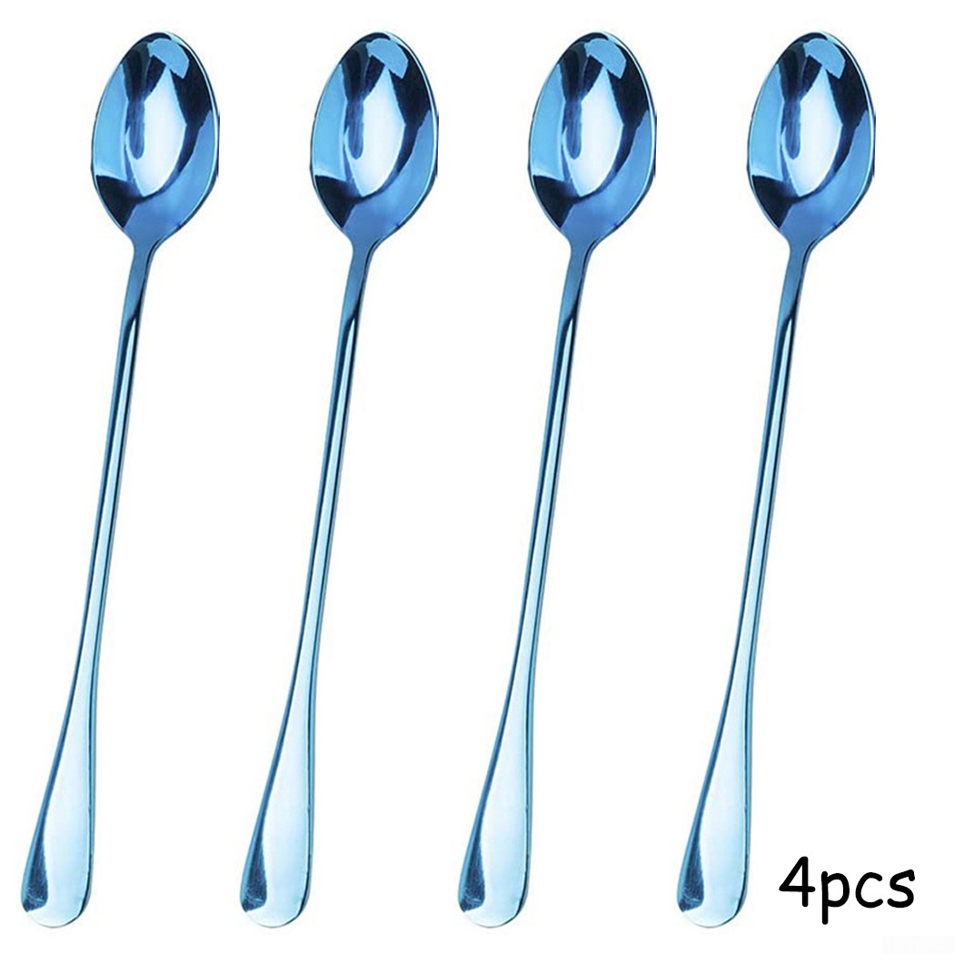 4 Pcs/Set Stainless Steel Spoons Iridescent Rainbow For Milkshake ...