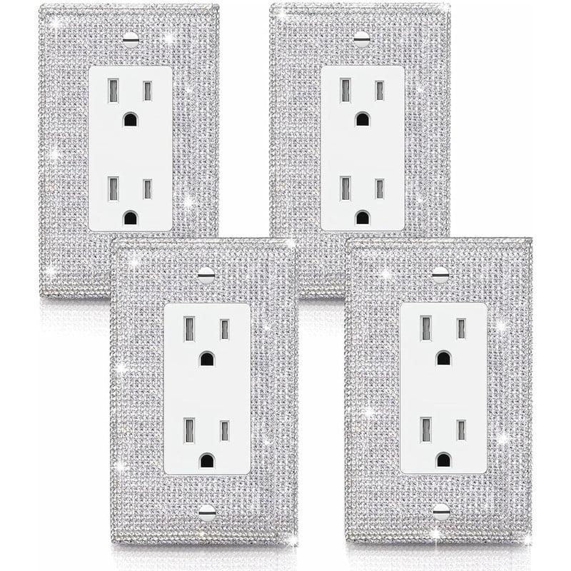4 Pcs Shiny Rhinestone Outlet Covers Wall Plate Imitation Wood Grain ...