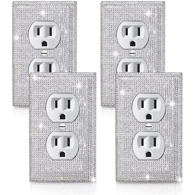 4 Pcs Shiny Rhinestones Outlet Covers Wall Plate Imitation Wood Grain ...