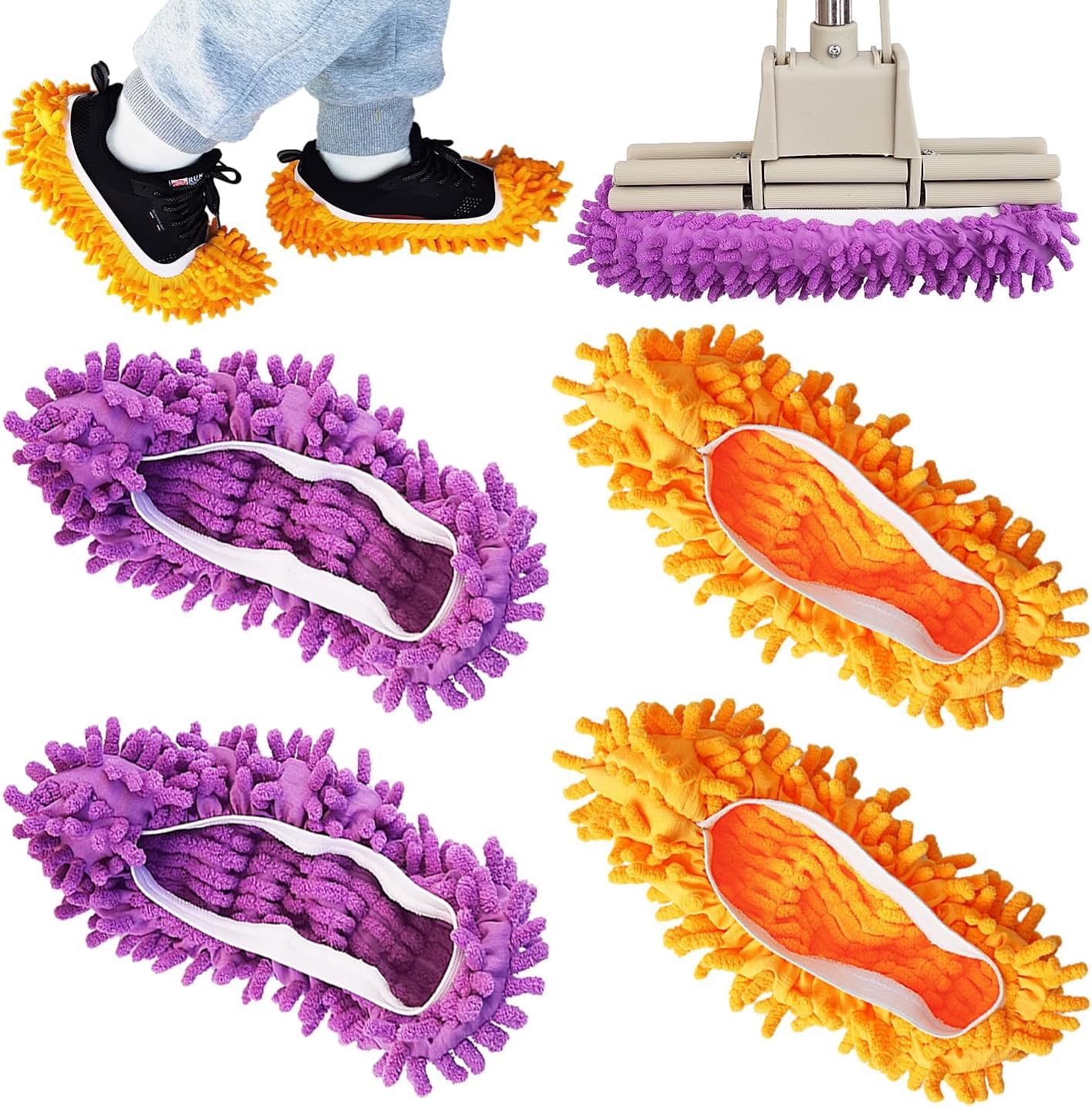 4 Pcs Shoes Cover Dust Duster, Washable Mop Slippers Shoes for Floor ...