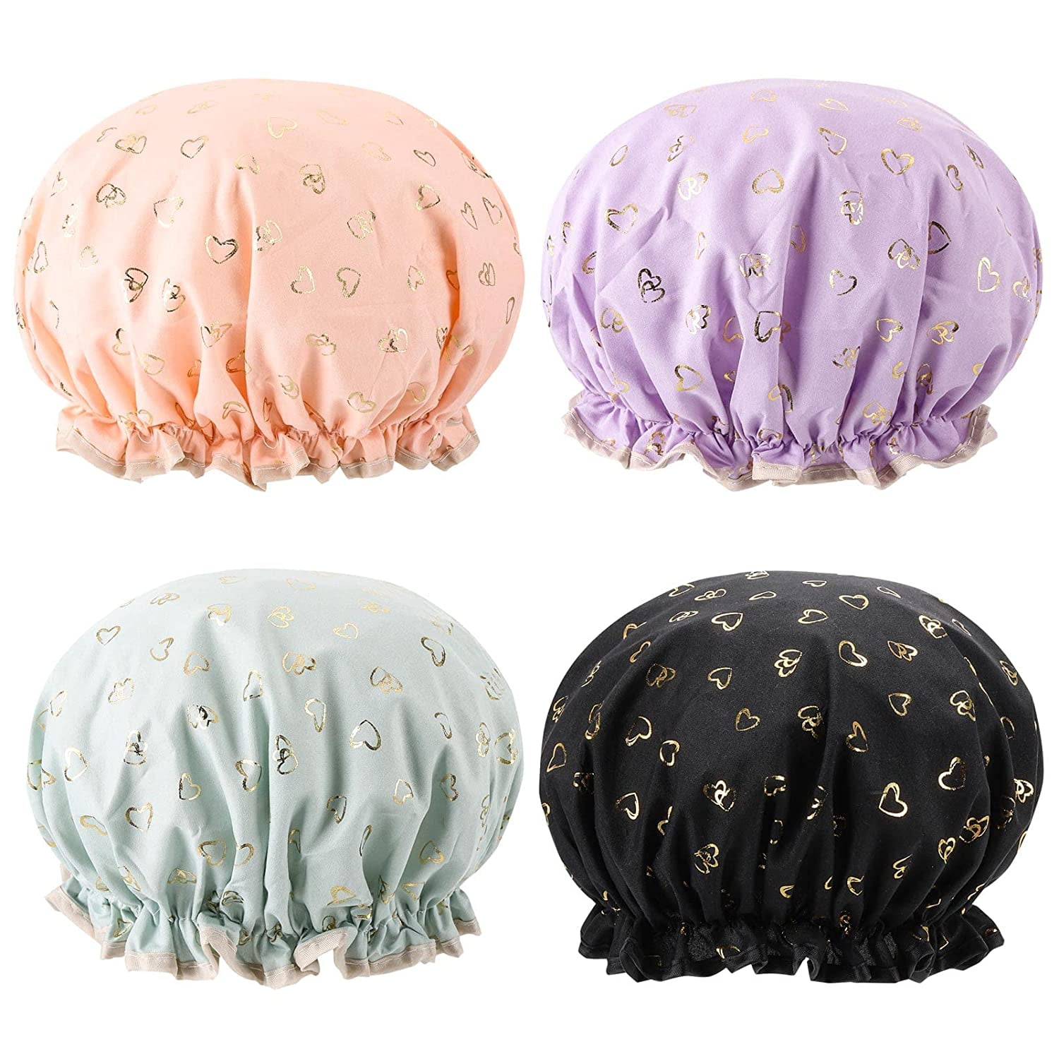 4 Pcs Shower Caps Hat for Women and Girl. Reusable Waterproof Bath Cap ...