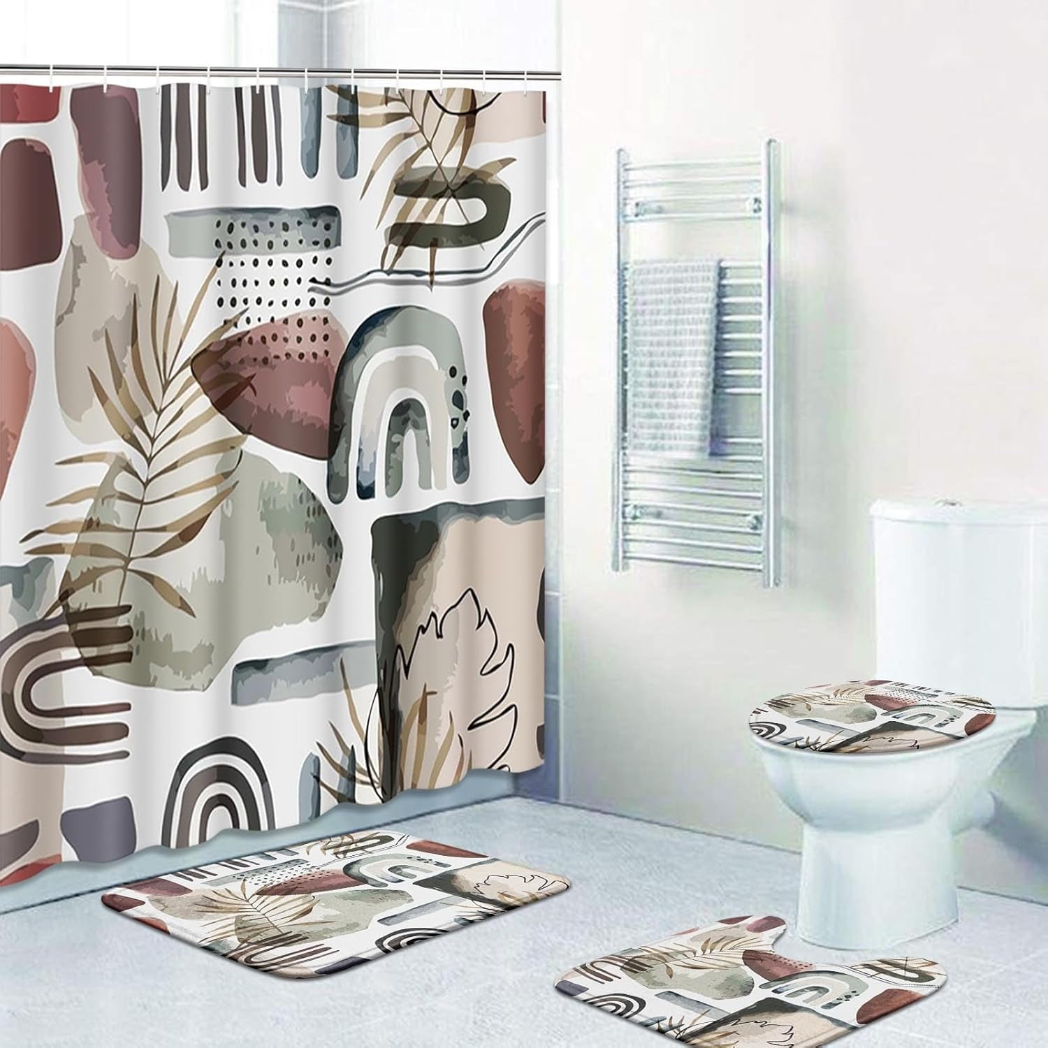 4 Pcs Shower Curtain Set with 12 Hooks, Painting Paris City Flower ...