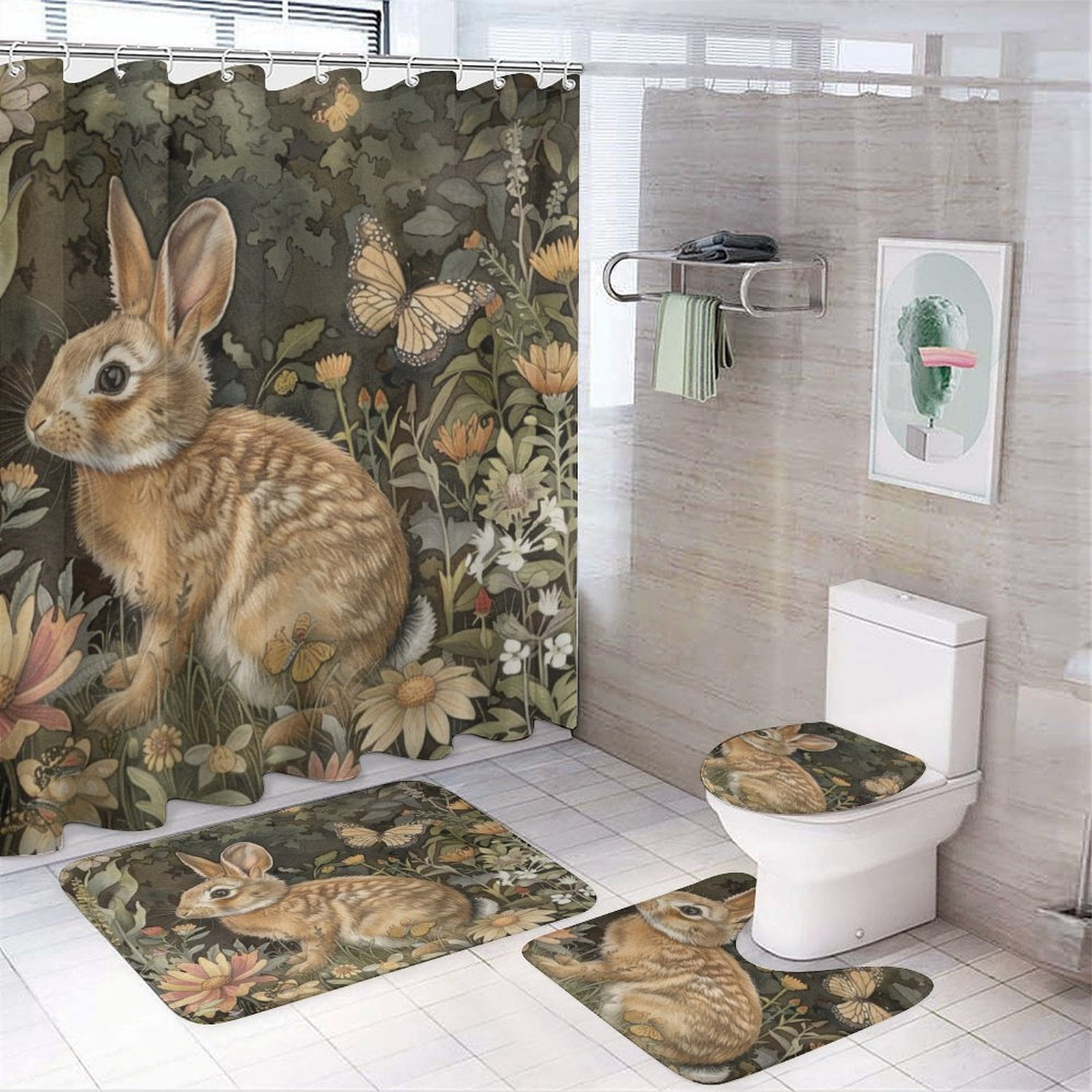 4 Pcs Shower Curtain Set Bathroom Sets with Shower Curtain and Rugs 4 ...