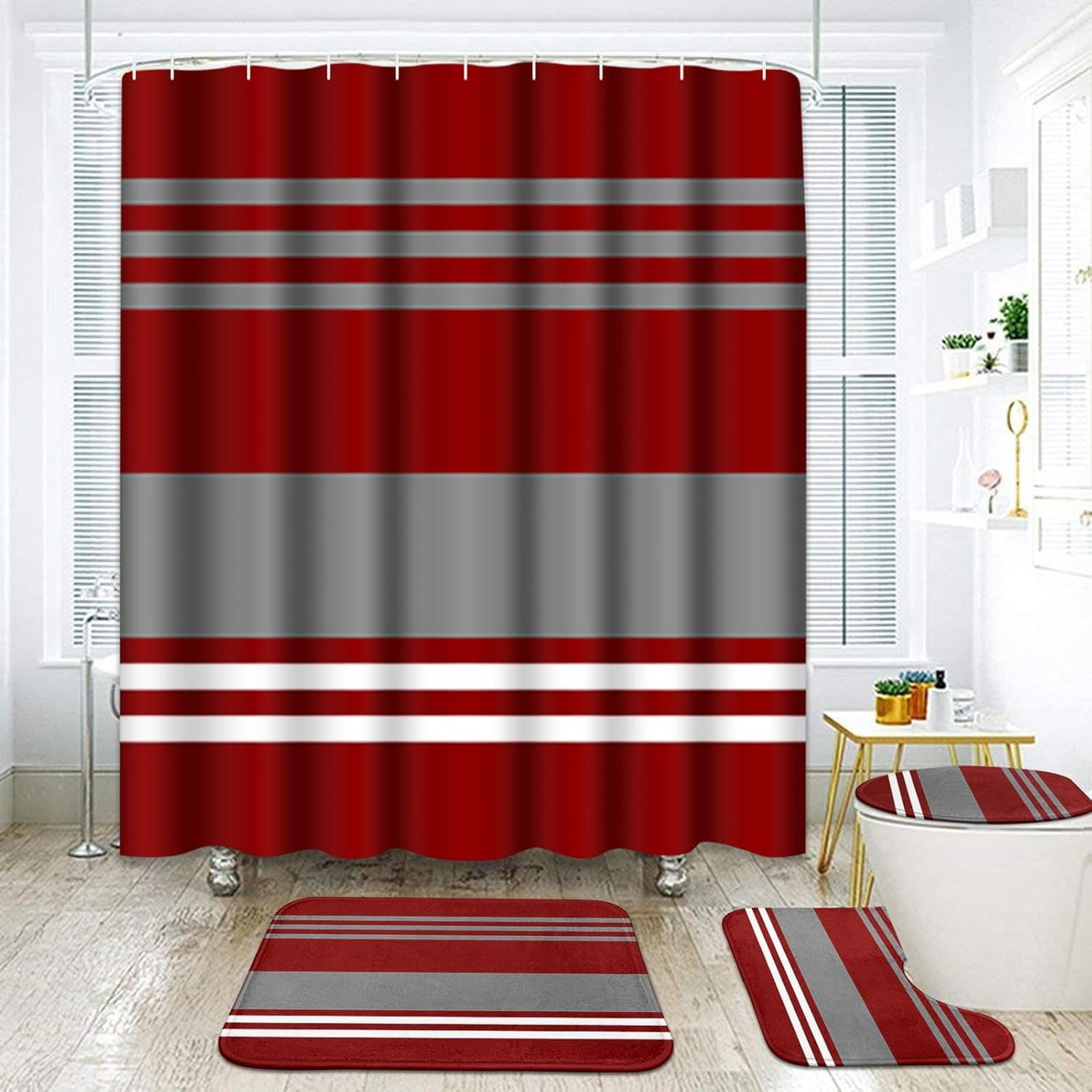 4 Pcs Shower Curtain Set Goth Skull Geometry Shapes Satan Skeleton ...