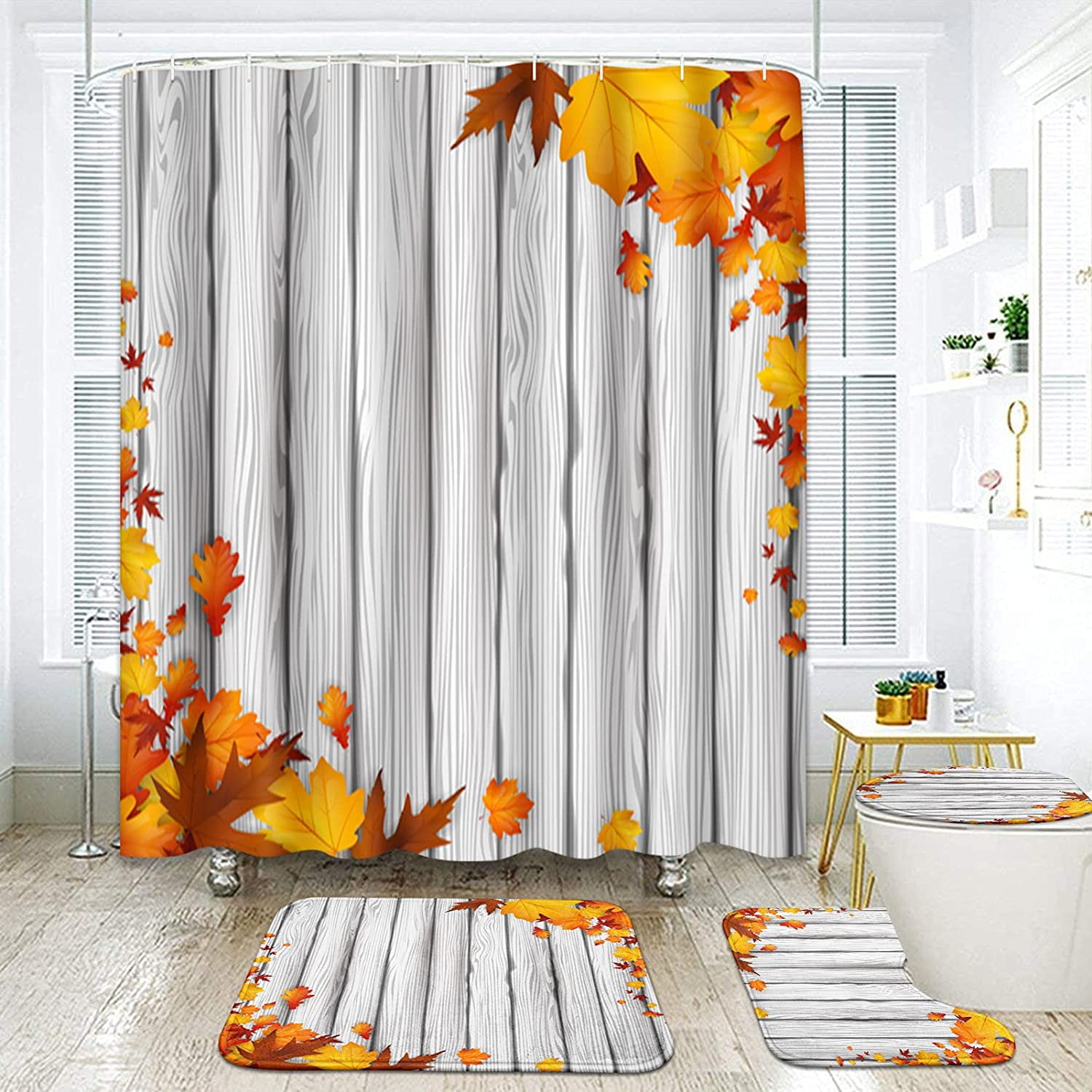 4 Pcs Shower Curtain Set Marble Natural Stgranite Abstract Vintage