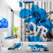 Red Roses 4 Pcs Bathroom Set: Shower Curtain, Rugs, Hooks, Bath Mats ...