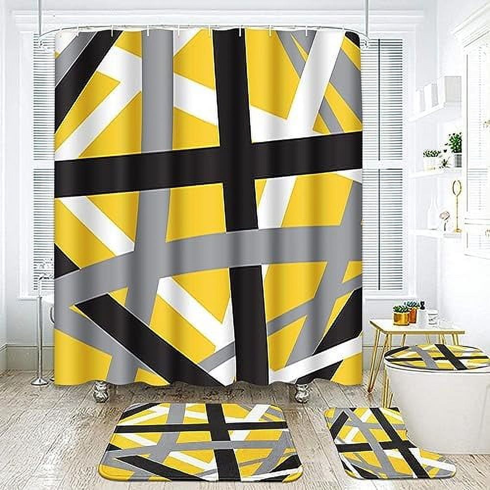 4 Pcs Shower Curtain Set Skeleton Rock Skull Horror Retro Black