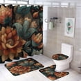 4 Pcs Shower Curtain Sets with Rugs Toilet Lid Cover And Bath Mat ...