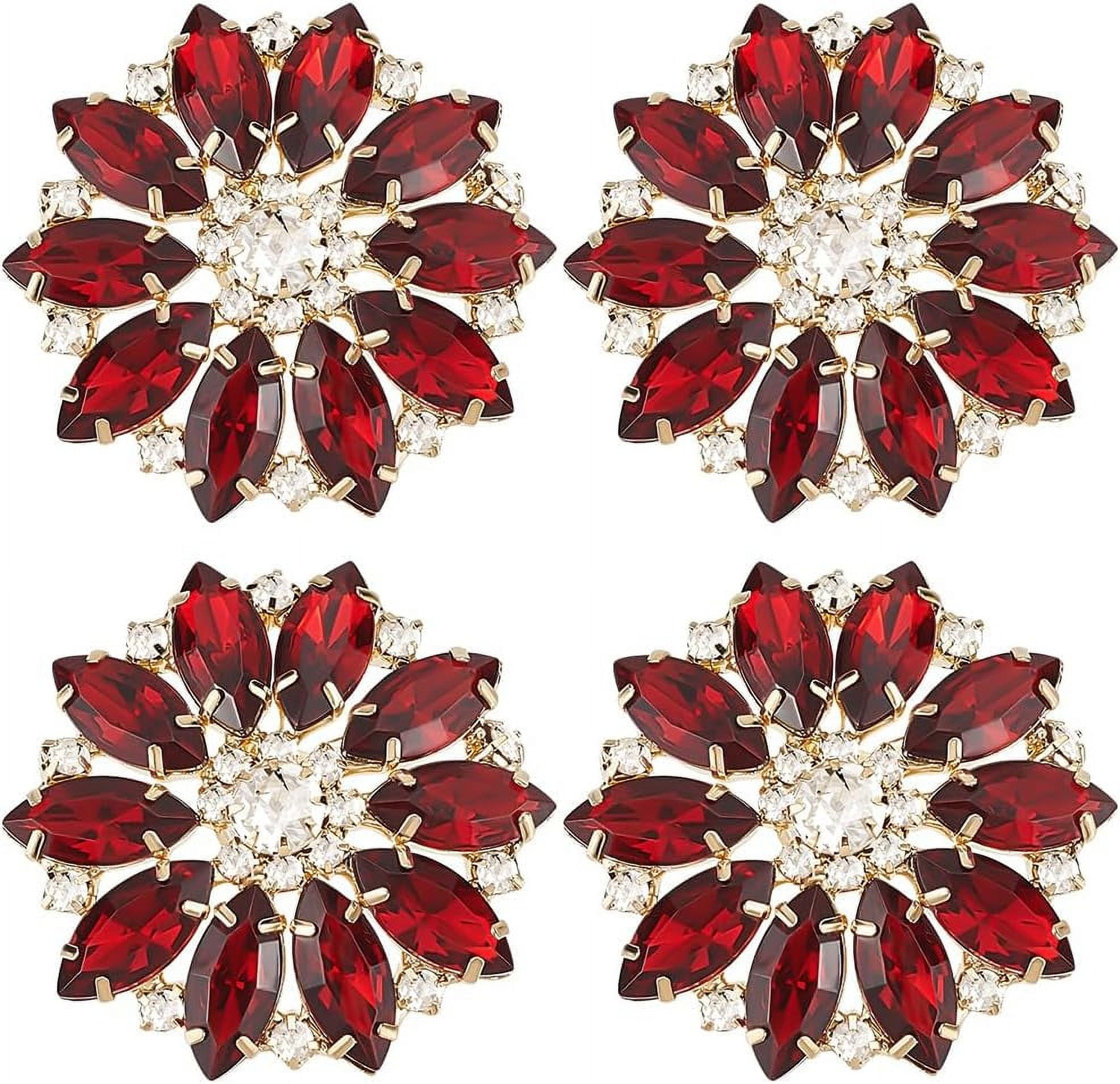 4 Pcs Siam Flower Alloy Rhinestone Shank Buttons 1.57" Bouquet ...